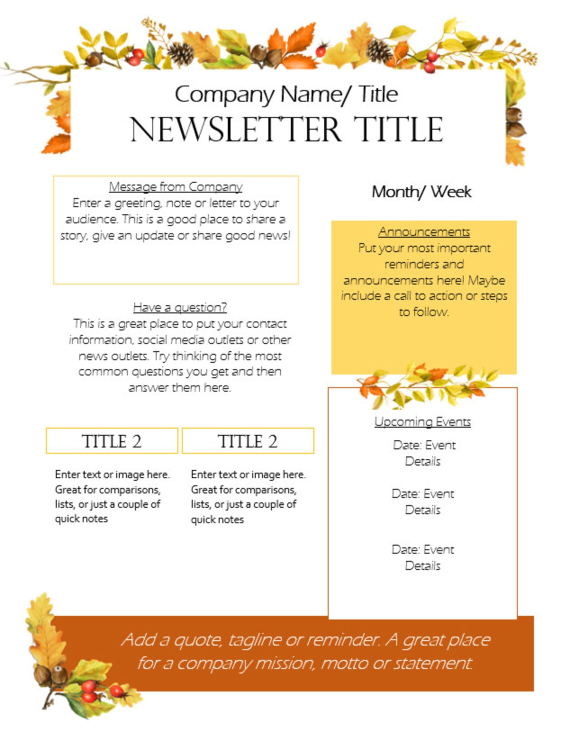 Editable Newsletter Template/ MS Word Newsletter Template/ Business ...