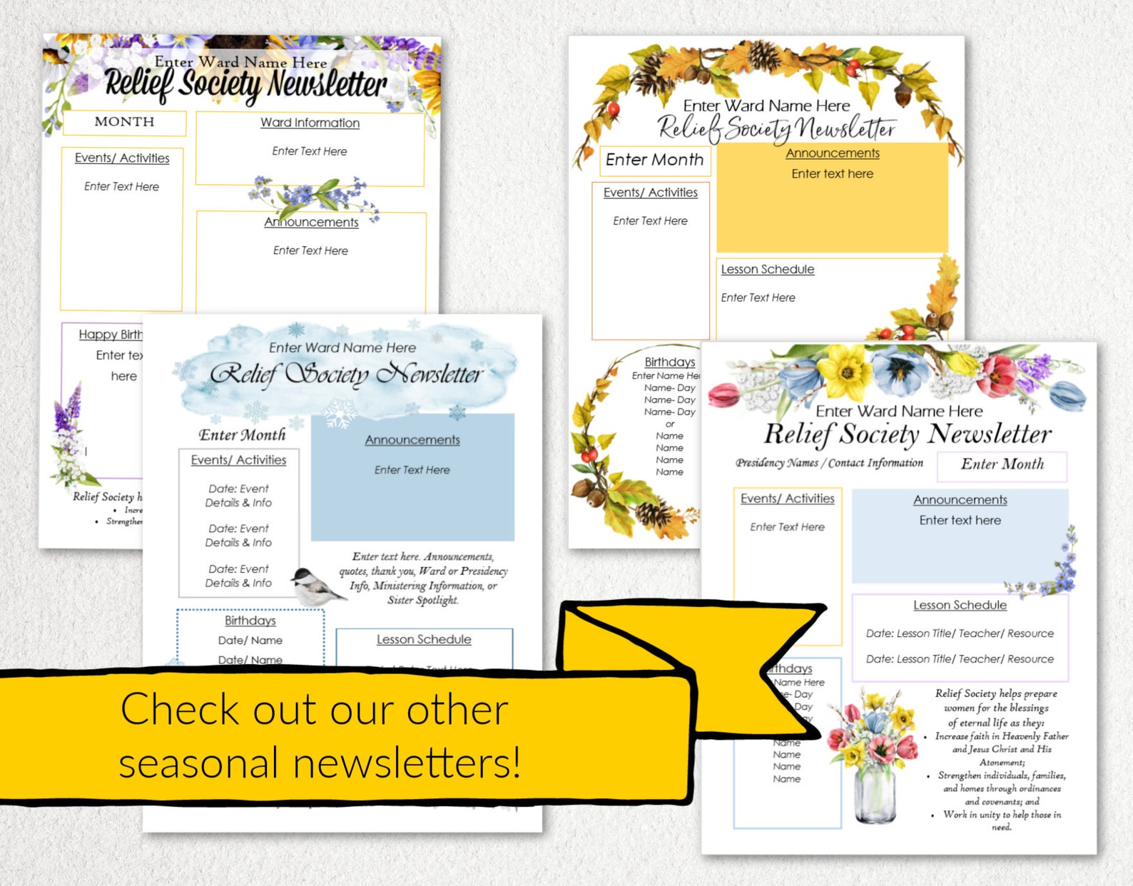 Editable Relief Society Newsletter With Watercolor Leaves/ - Etsy