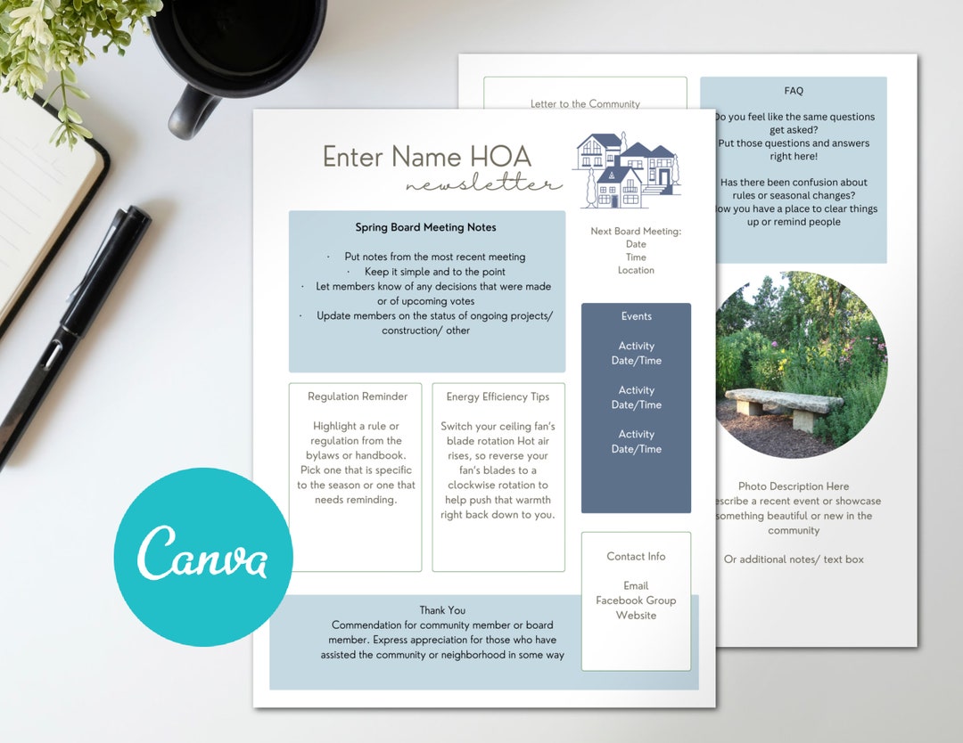 HOA Newsletter/ Neighborhood Newsletter/ Editable Newsletter Template ...