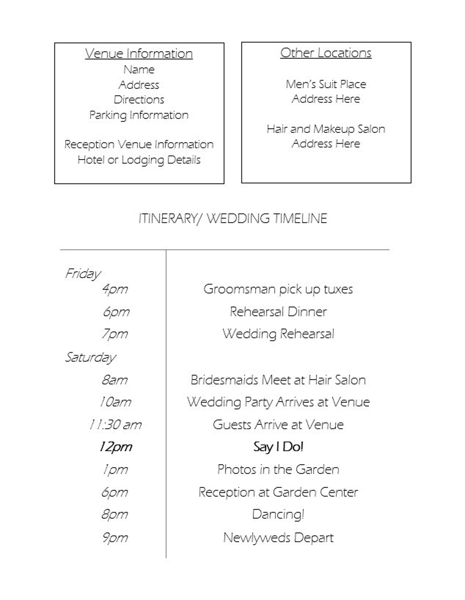 Wedding Newsletter Template/ Wedding Itinerary Timeline/ - Etsy