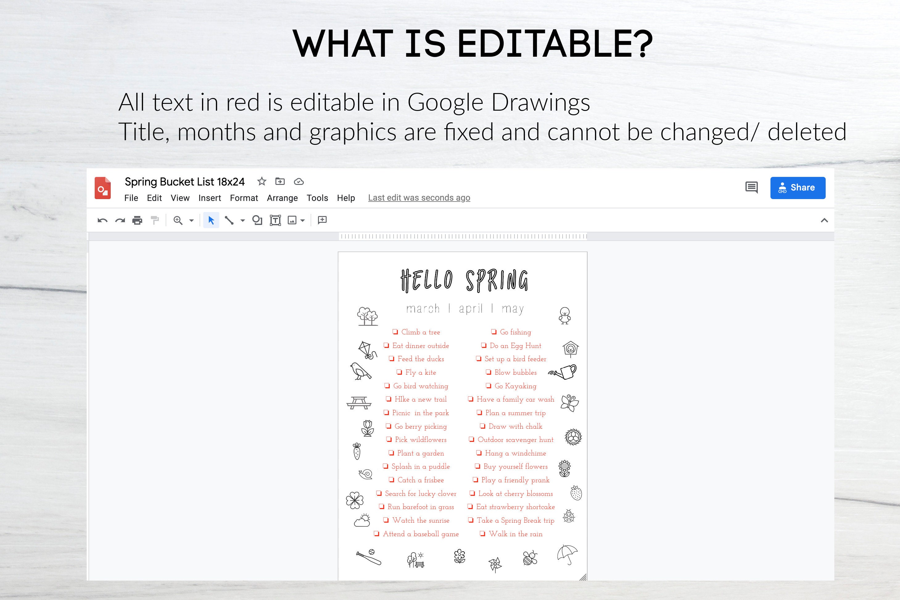 Editable Spring Bucket List / Printable Bucket List/ Spring Printable ...