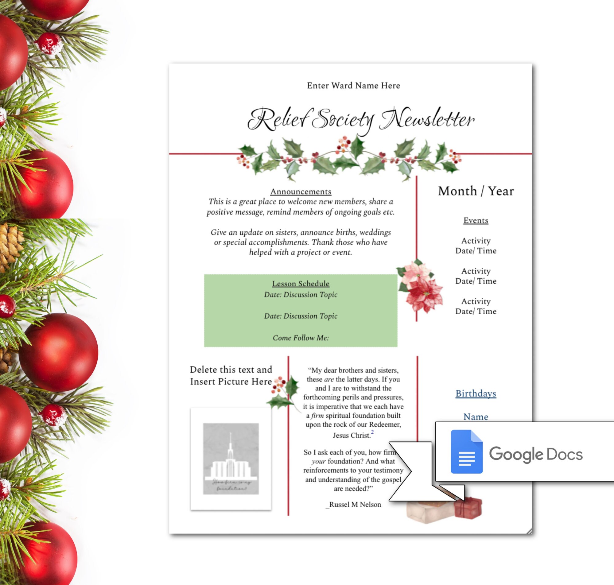 Editable Relief Society Newsletter for Christmas/ December Newsletter ...