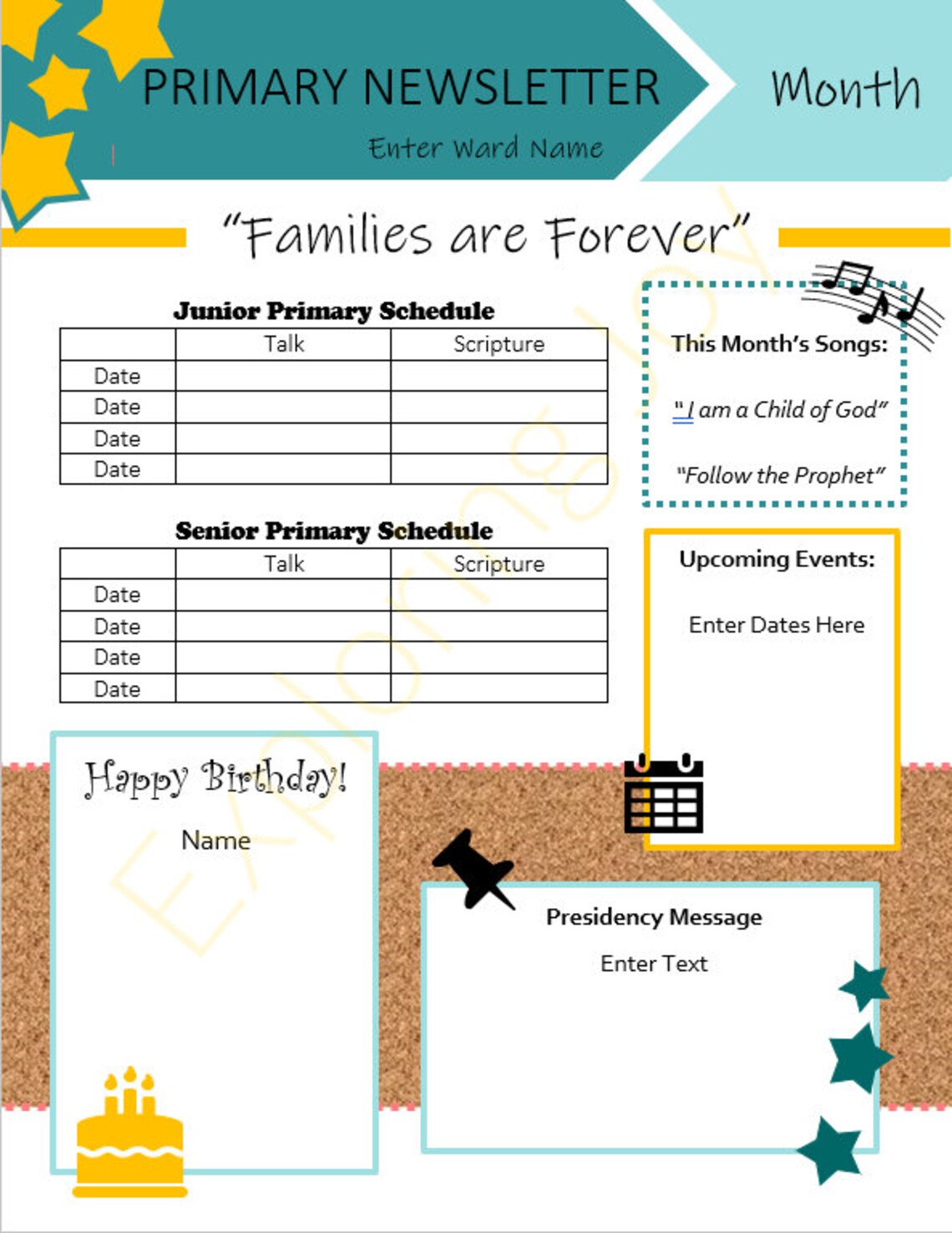 LDS Primary Newsletter/ Editable Newsletter Template/ Church - Etsy