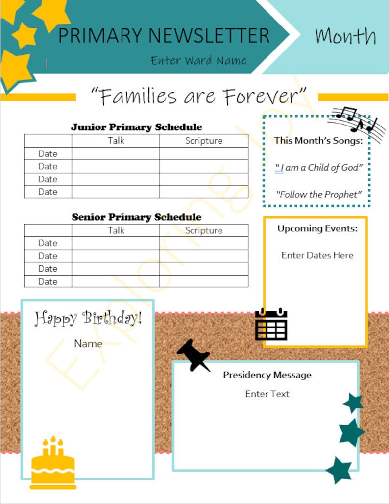 LDS Primary Newsletter/ Editable Newsletter Template/ Church Newsletter ...