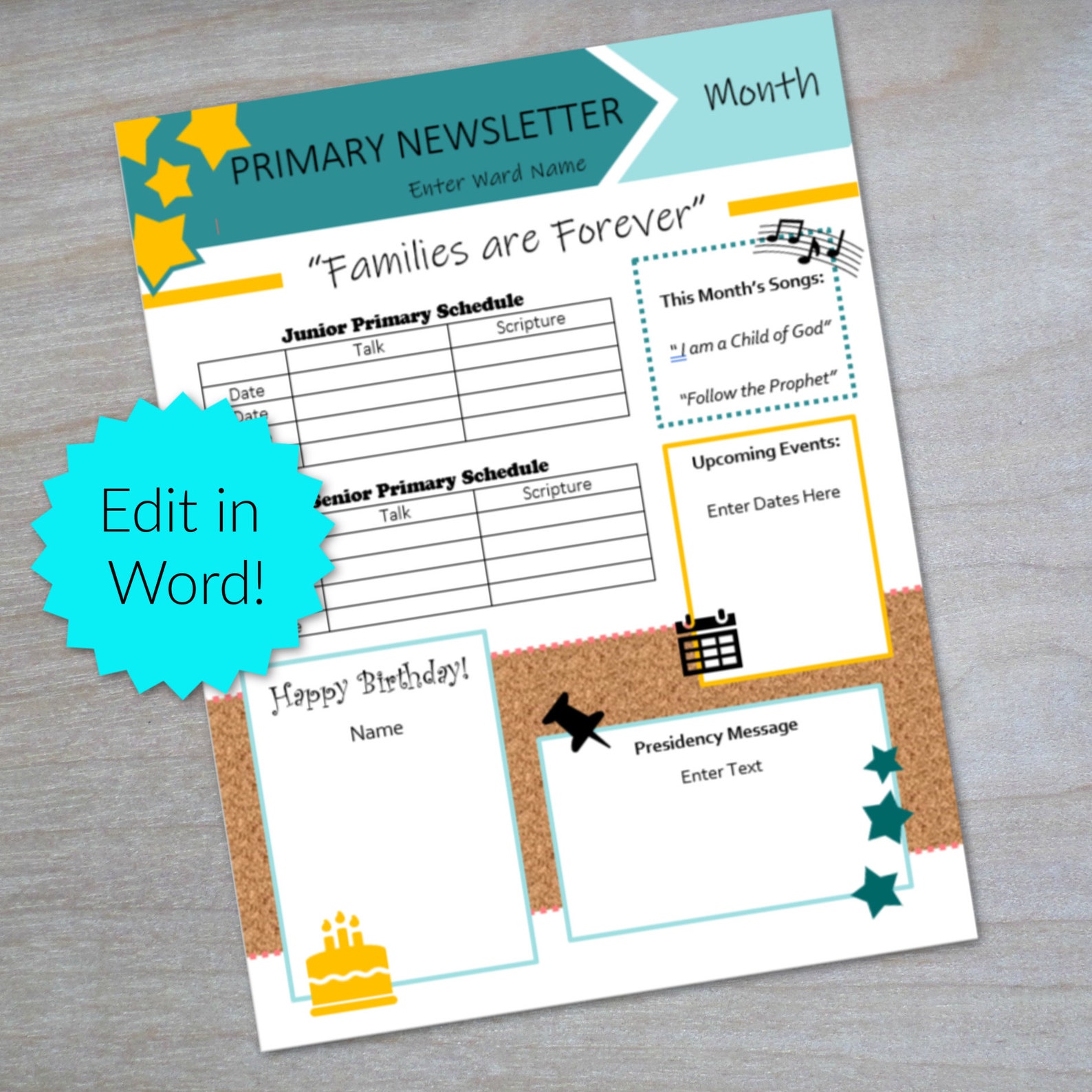 LDS Primary Newsletter/ Editable Newsletter Template/ Church Newsletter ...
