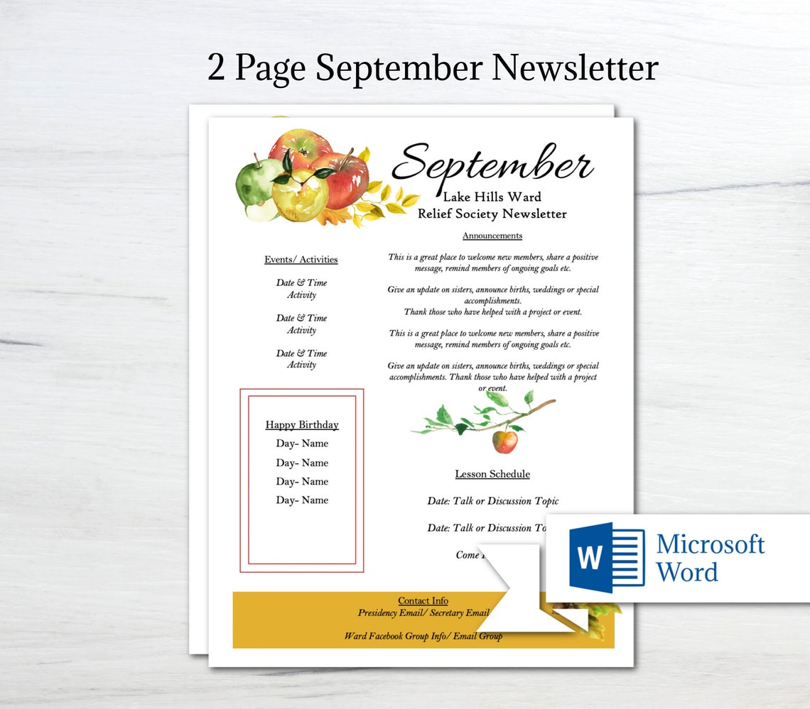 Editable September Newsletter Template/ Word Newsletter Template/ Fall ...