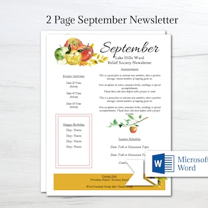 Editable September Newsletter Template/ Word Newsletter Template/ Fall ...