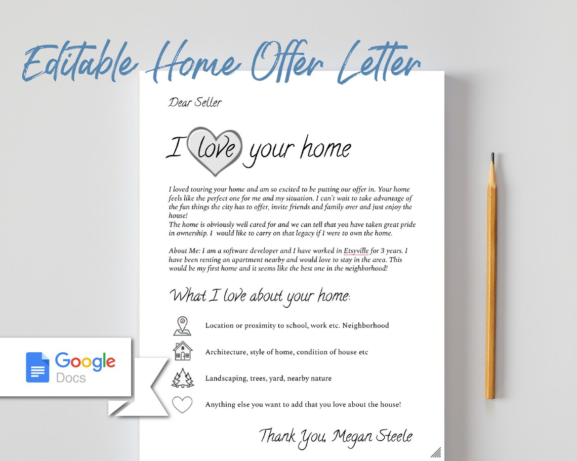 Home Offer Letter Template/ Editable/ Home Buying Letter/ | Etsy
