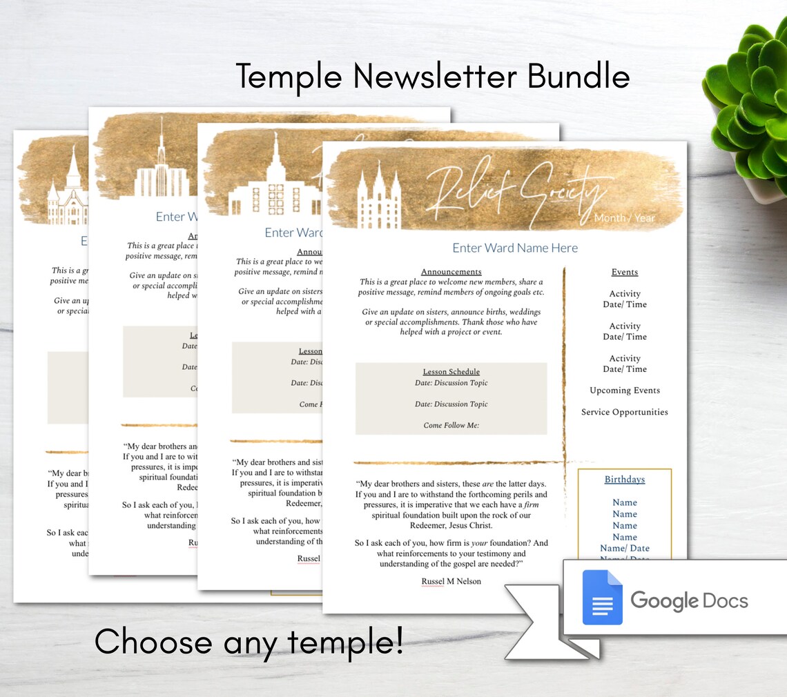Editable Relief Society Newsletter/ 2022 Newsletter/ LDS Temple/ LDS ...