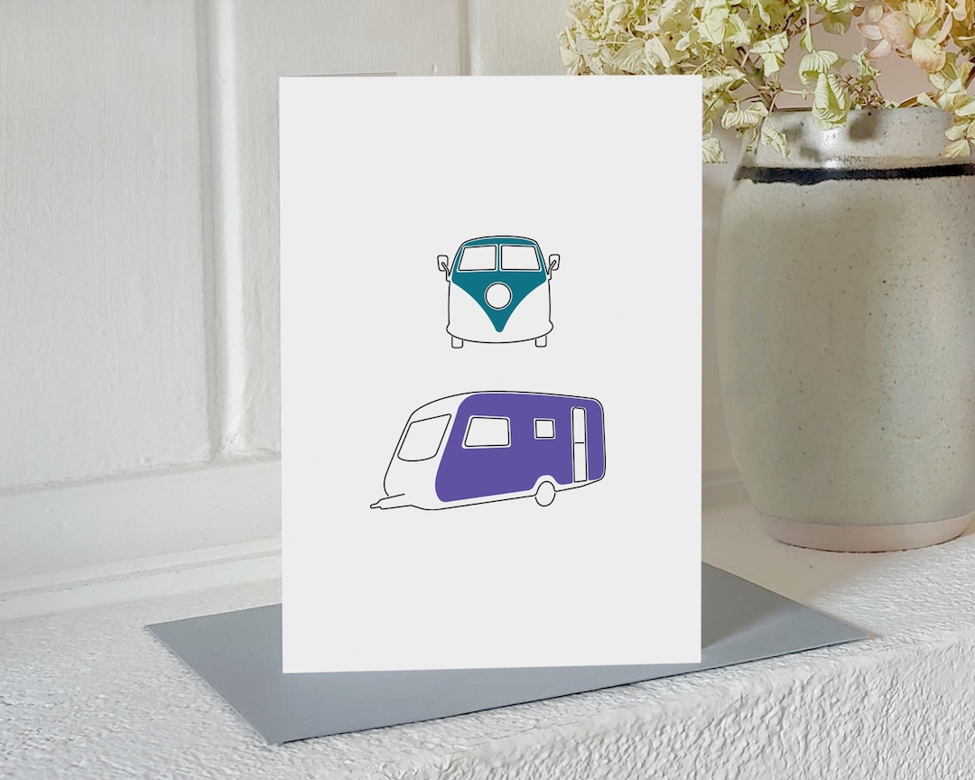 Camping Greetings Card With a Campervan & Caravan Blank for - Etsy