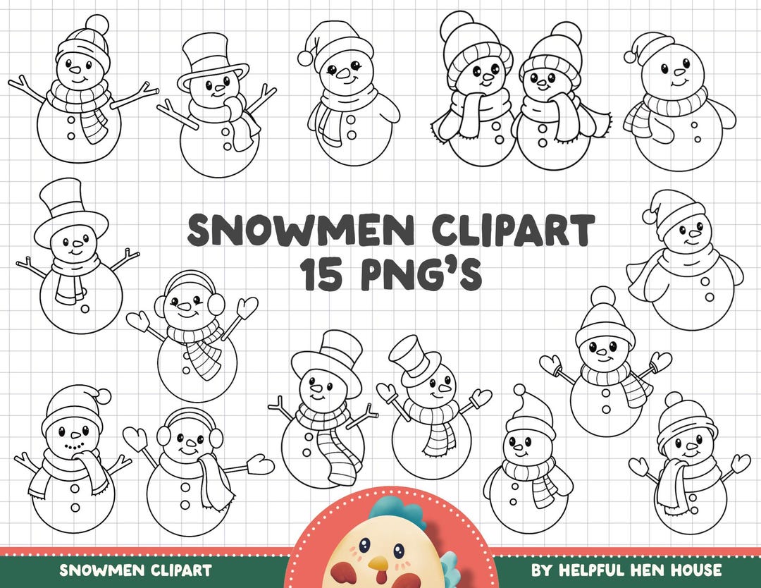 15 Hand-drawn Snowman Clipart PNG | Black and White Winter Clip Art ...