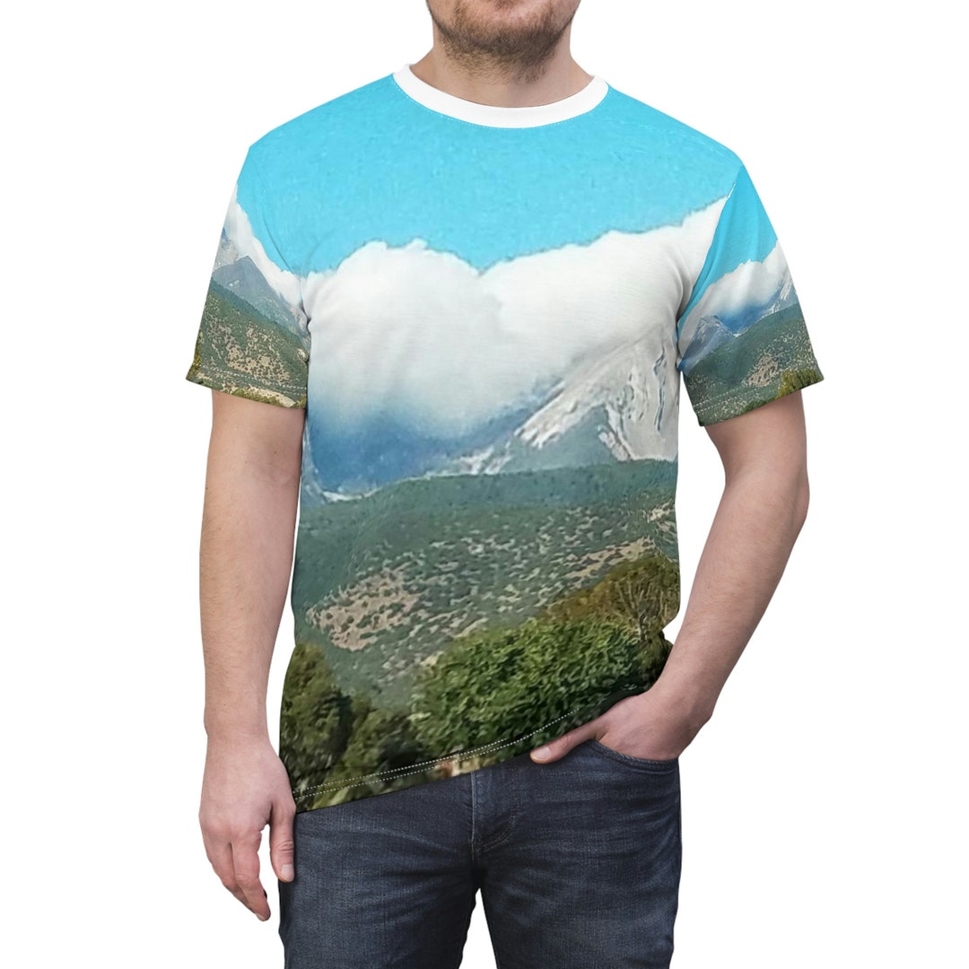 Unisex Cut & Sew Tee AOP Clouds Hugging a Mountain Top Rocky - Etsy