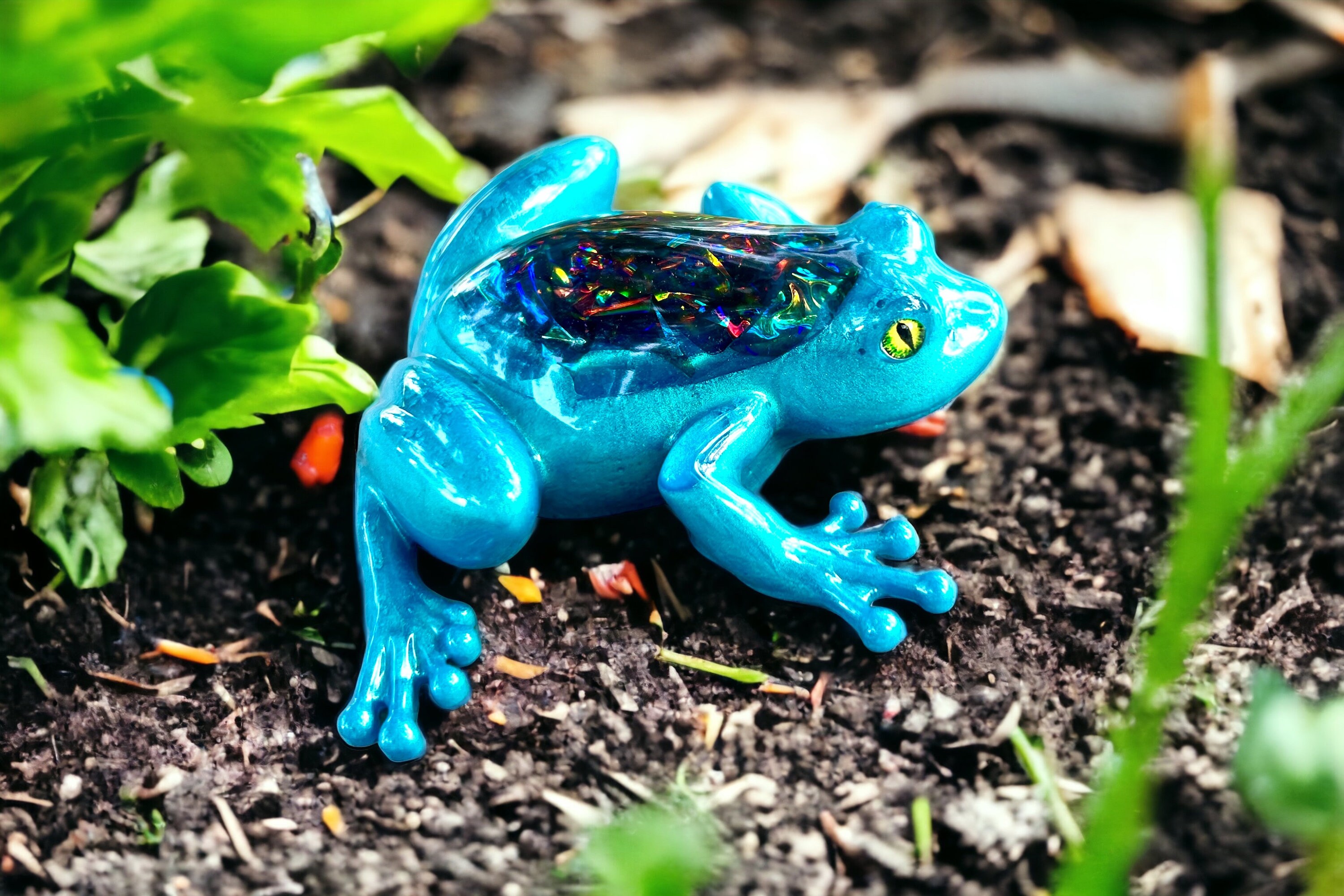 Handmade Resin Frog Sculpture, Tree Frog With Glitter, Color Shifting ...