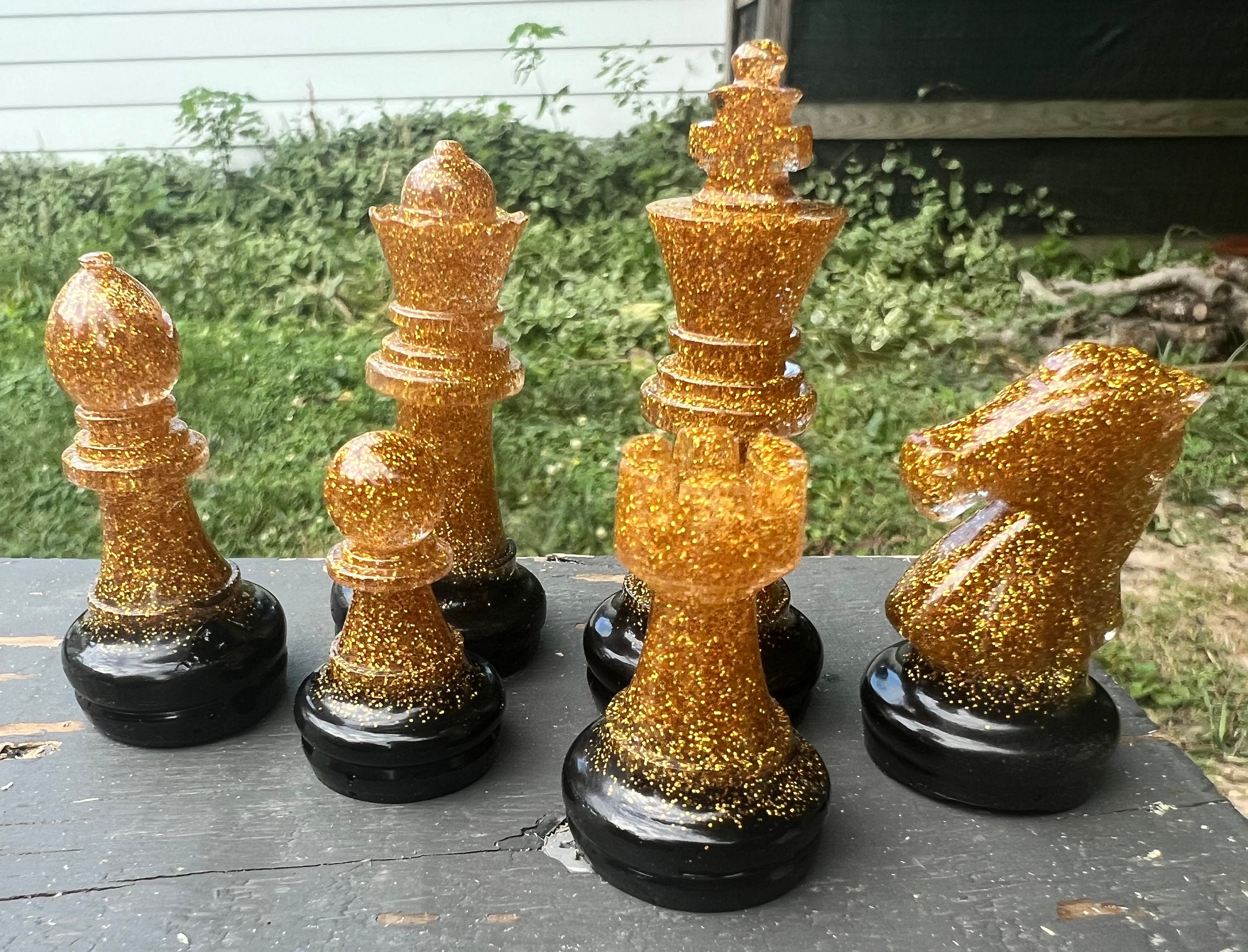 Handmade Epoxy Resin Chess Set Deep Blue/holo Gold - Etsy