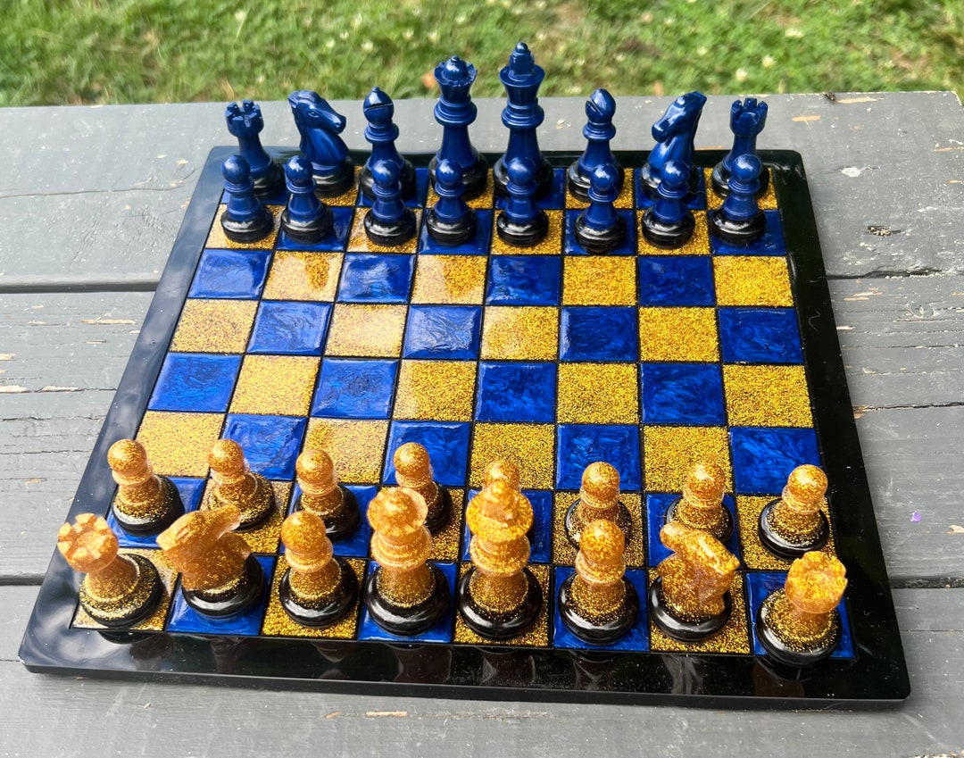 Handmade Epoxy Resin Chess Set Deep Blue/holo Gold - Etsy