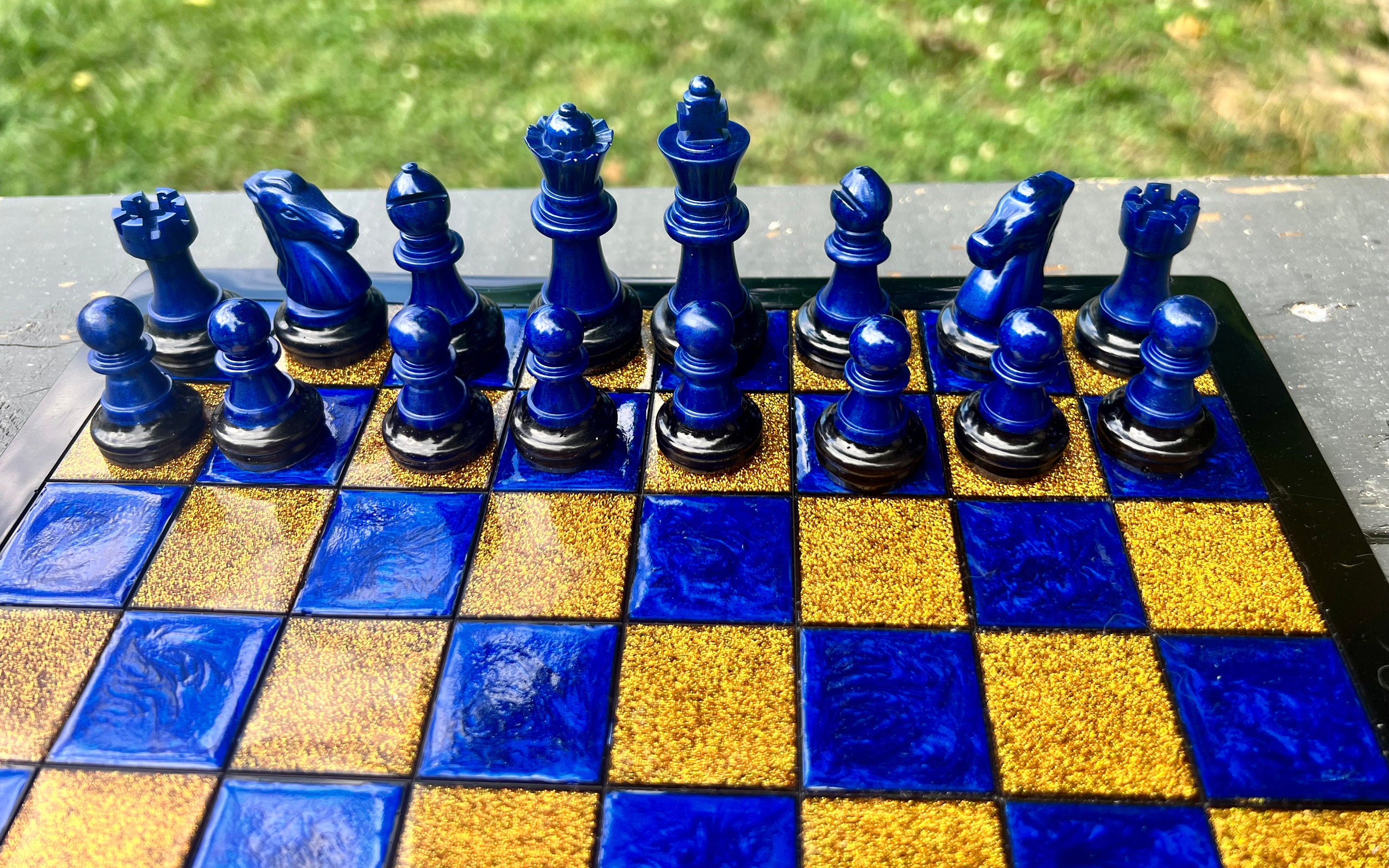 Handmade Epoxy Resin Chess Set Deep Blue/holo Gold - Etsy