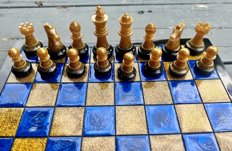 Handmade Epoxy Resin Chess Set Deep Blue/holo Gold - Etsy