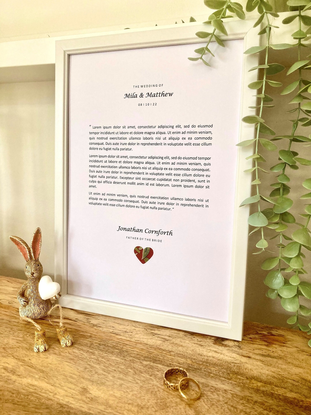 Framed Wedding Speech Print, Framed Wedding Gift, Best Man Speech ...