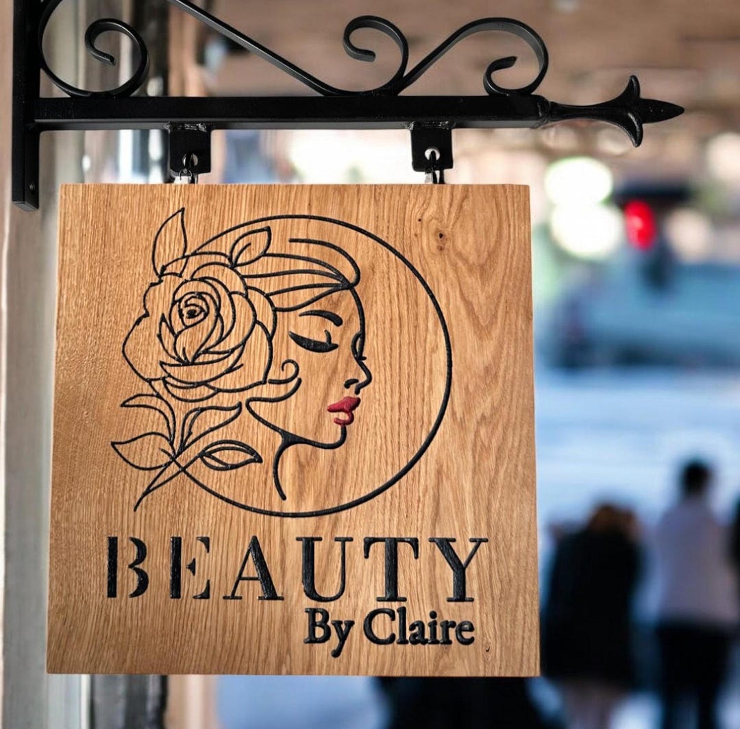 Custom French Oak Business Logo Sign With Wrought Iron Bracket ...