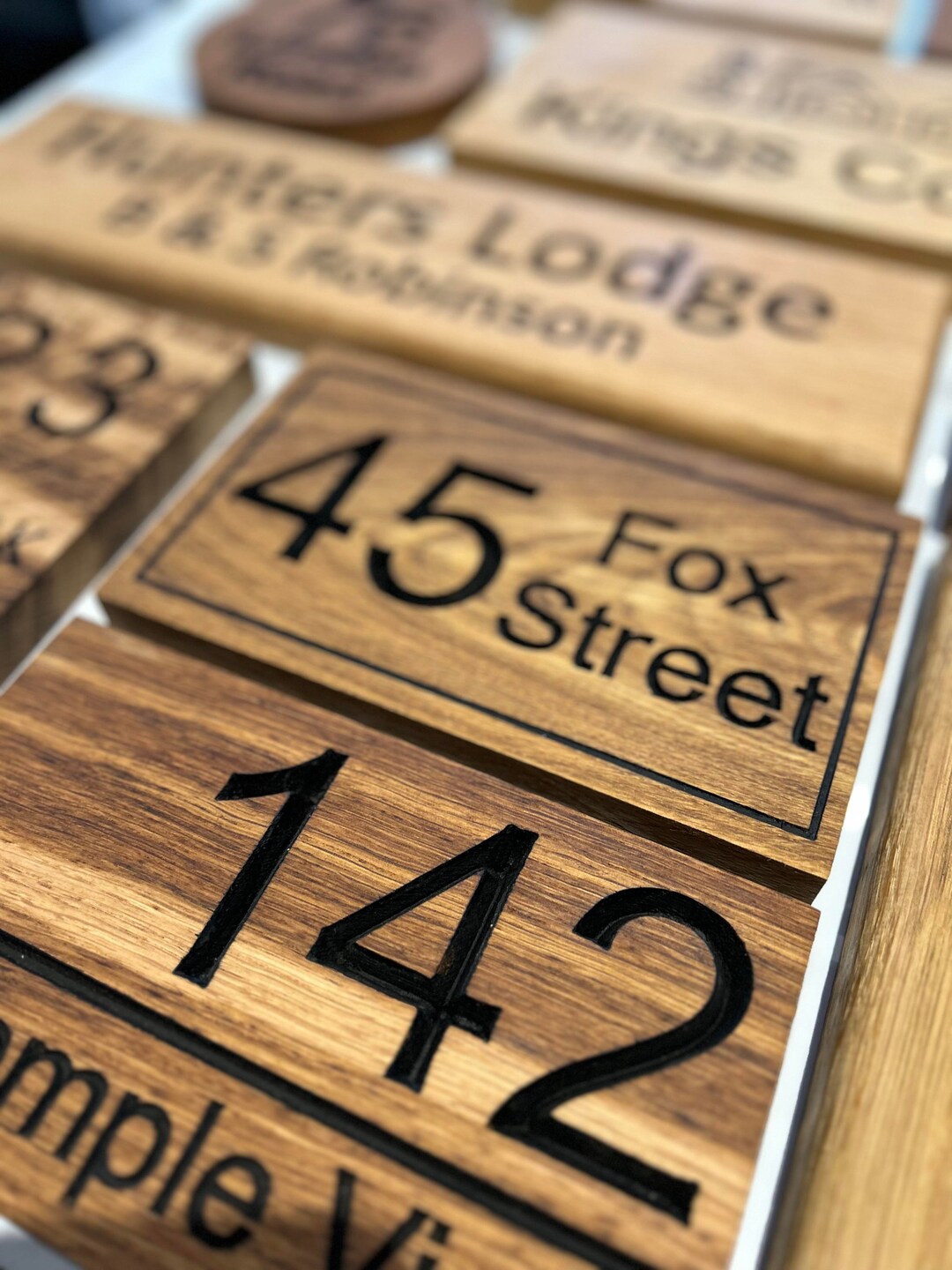 Personalized Carved French Oak House Number Sign - Wax Oiled Wooden ...