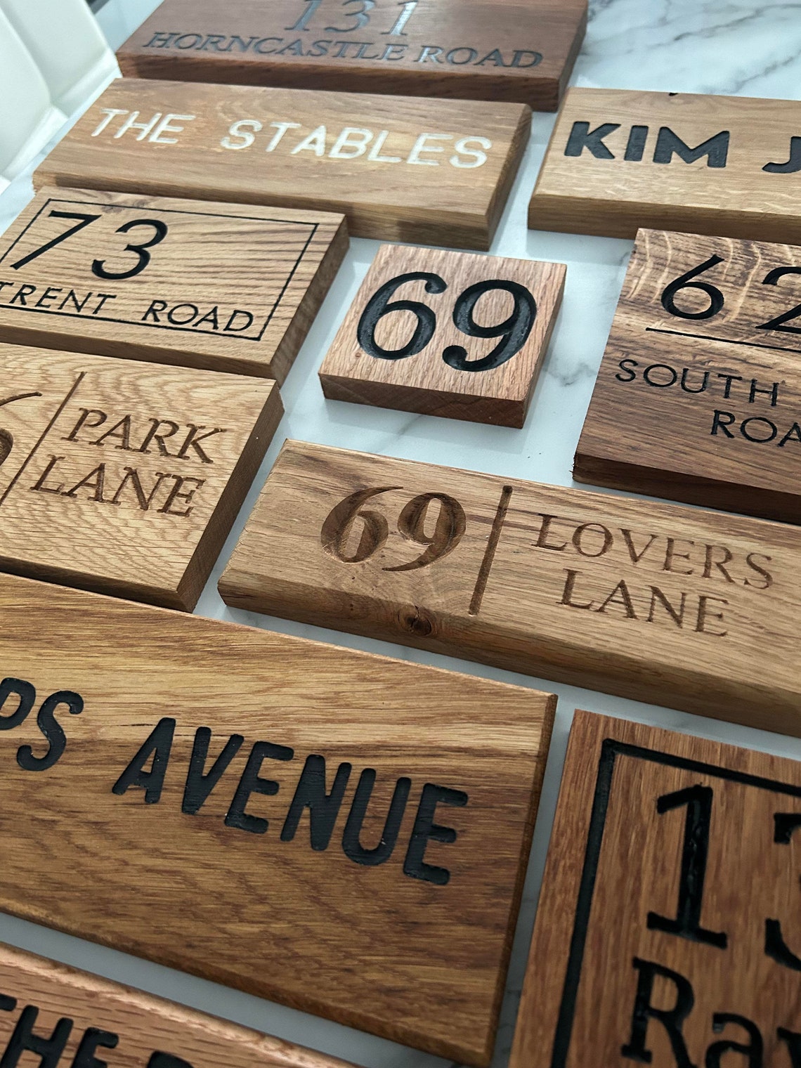 Personalized Carved French Oak House Number Sign: Wax Oiled Wooden ...