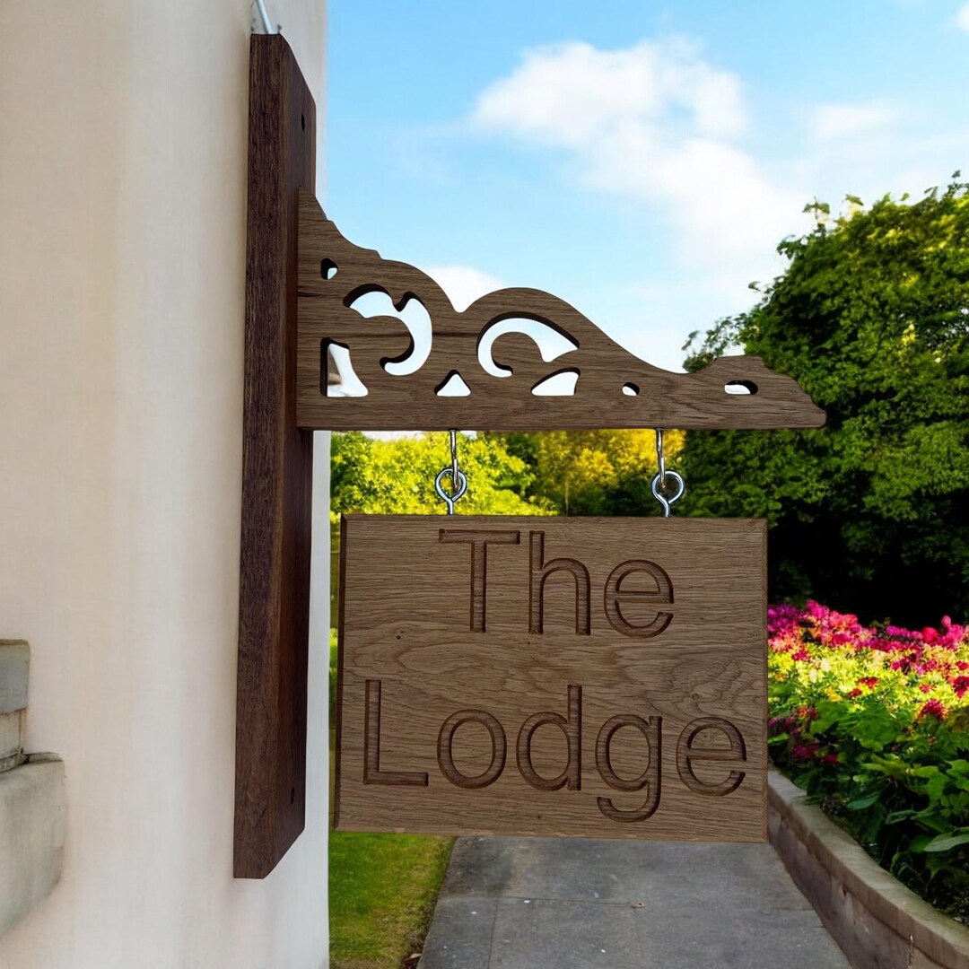 Swinging French Oak Sign and Bracket Personalized, Custom Engraved ...