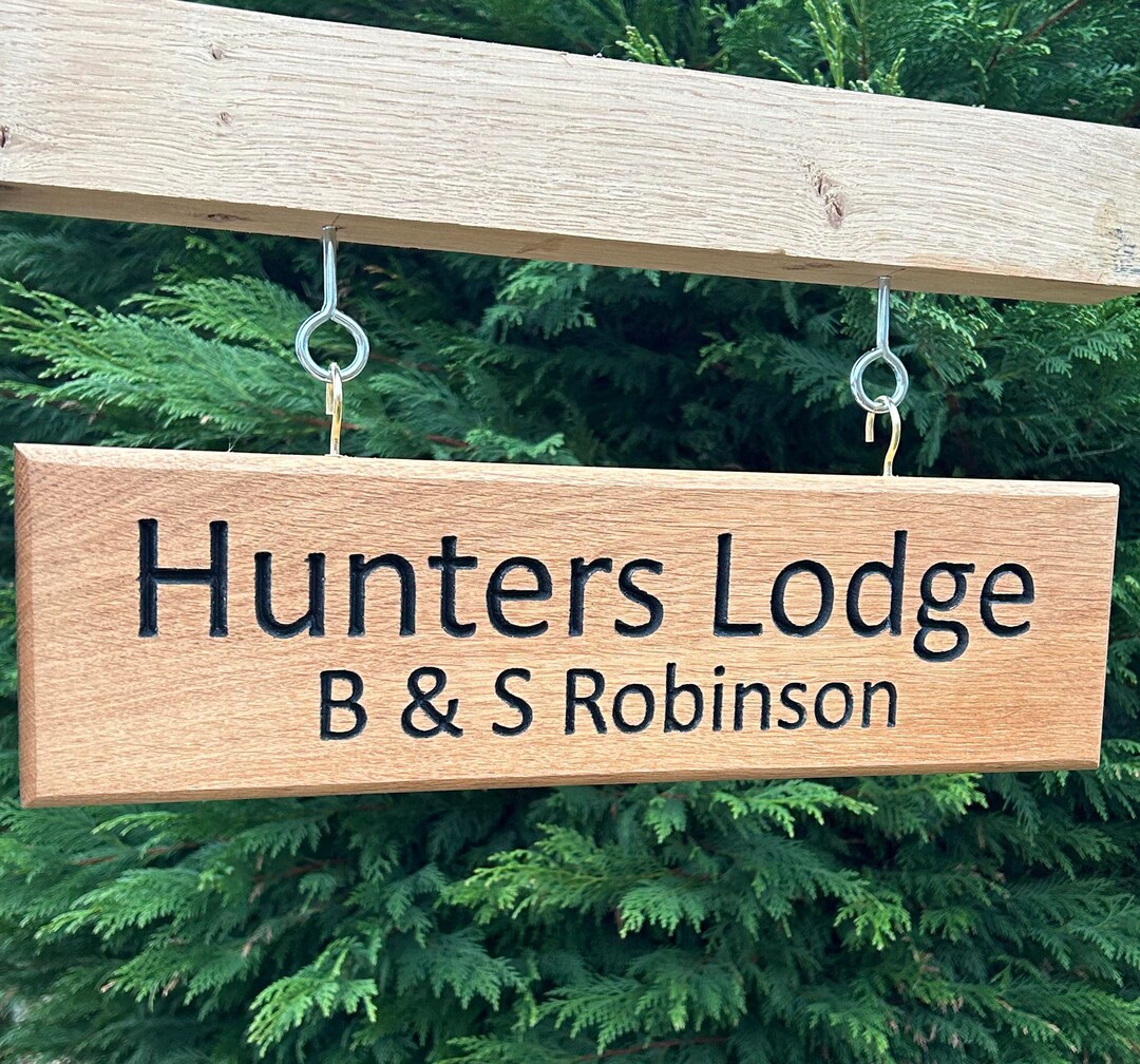 Personalised French Oak Hanging House Sign - Custom Carved Outdoor ...