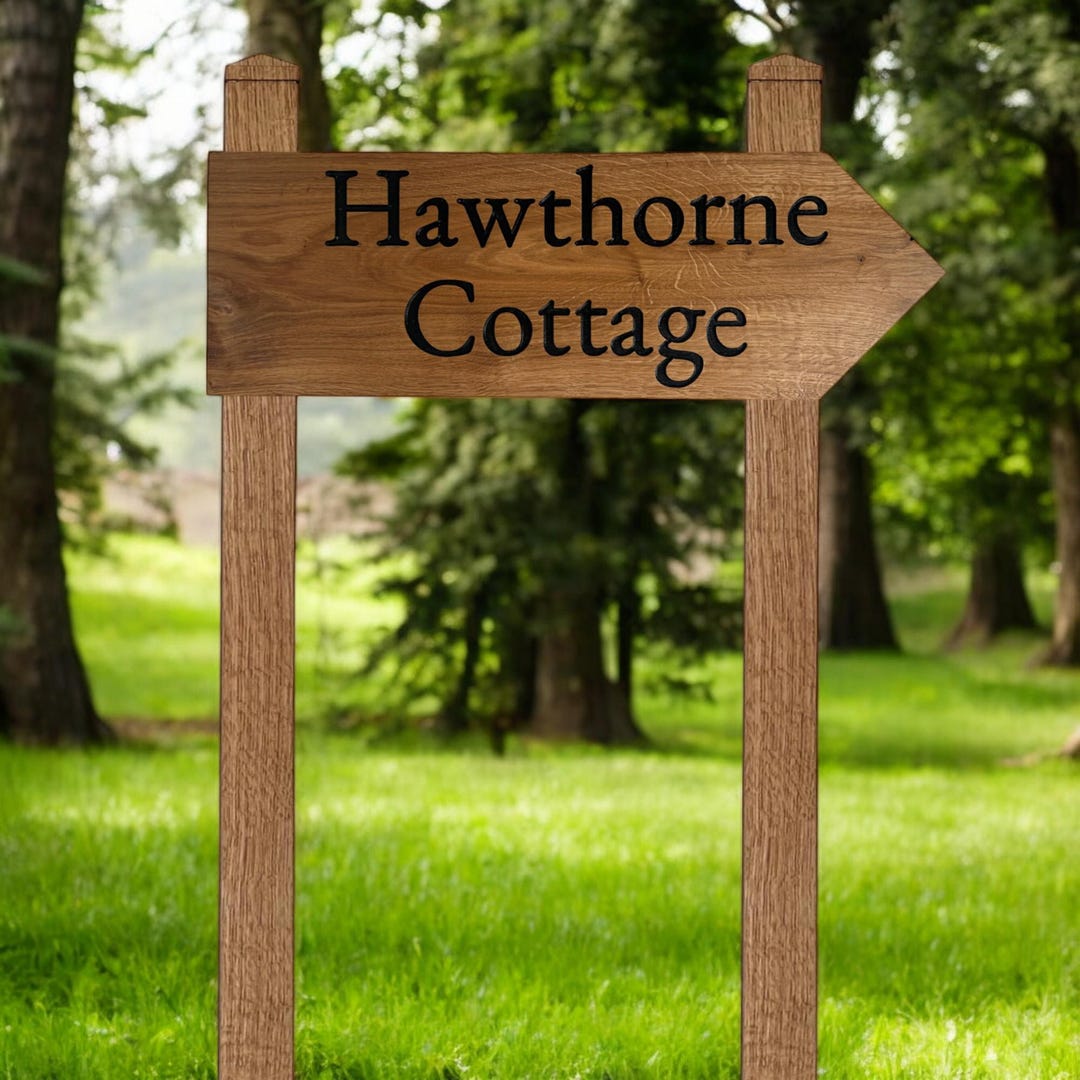 French Oak House Sign Custom Carved Wooden Direction Sign Free Standing ...