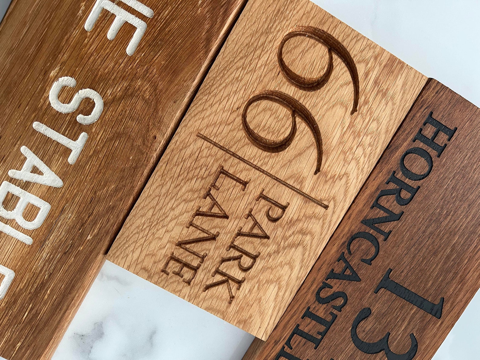 Personalized French Oak Hanging House Sign: Carved Wooden Address ...