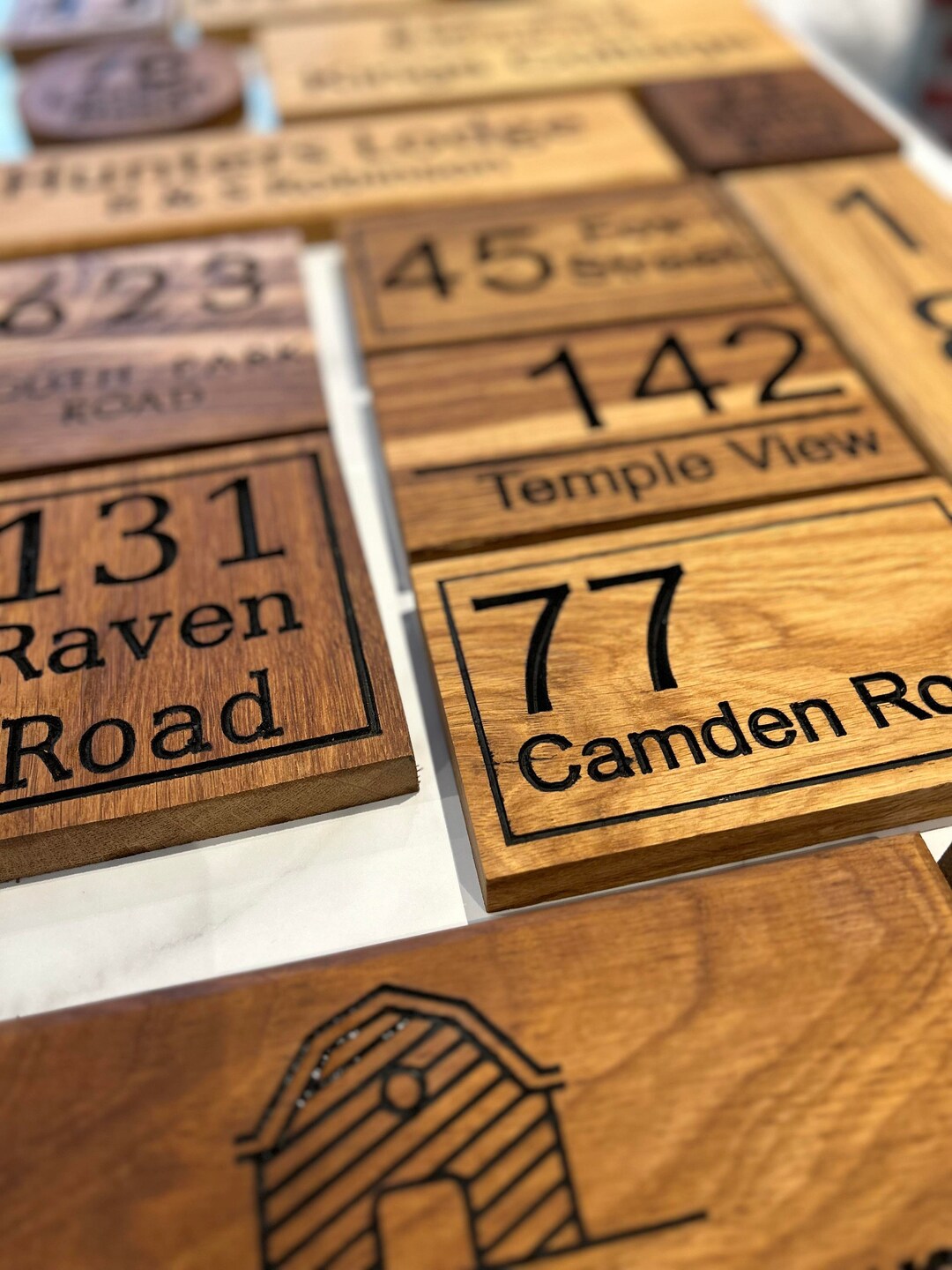 Personalized French Oak House Number Sign: Carved Wooden Address Plaque ...