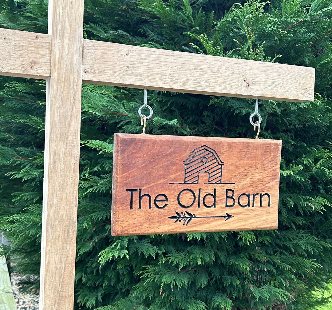 Personalised French Oak Hanging House Sign - Custom Carved Outdoor ...