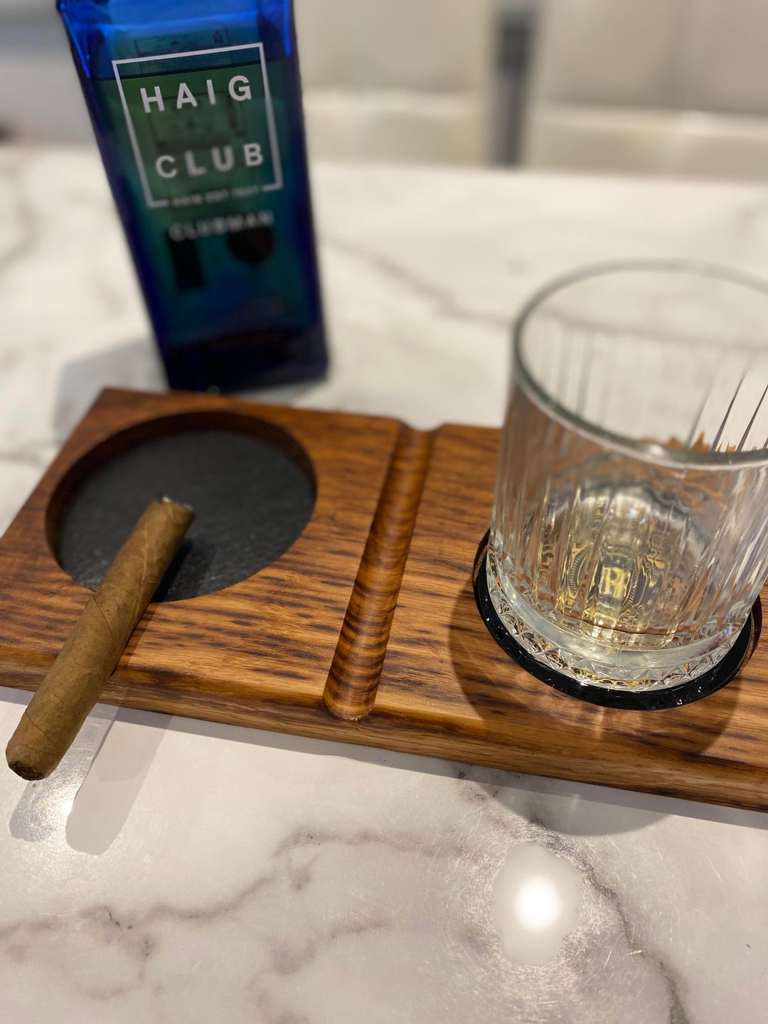 Personalised French Oak Coaster and Cigar Ashtray Combo and Glass ...