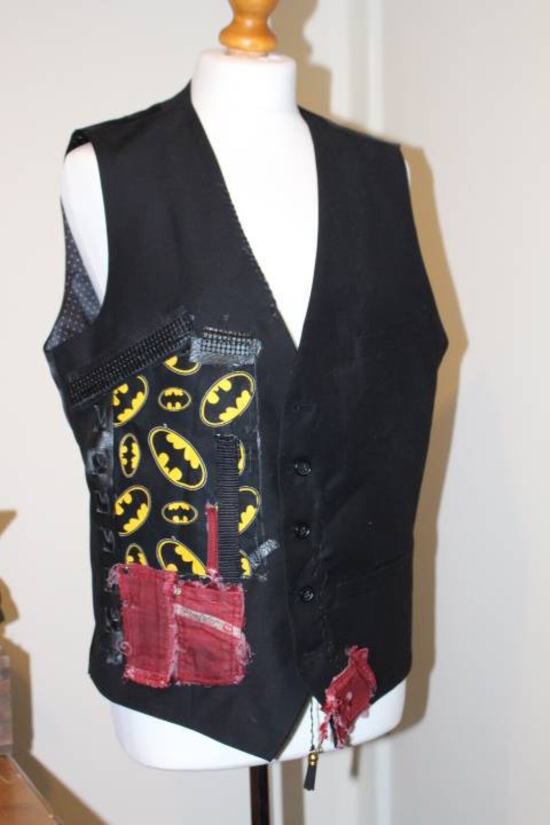 Upcycled batman Bohemian/ Gypsy/ Hippy Style Black Waistcoast . Unisex ...