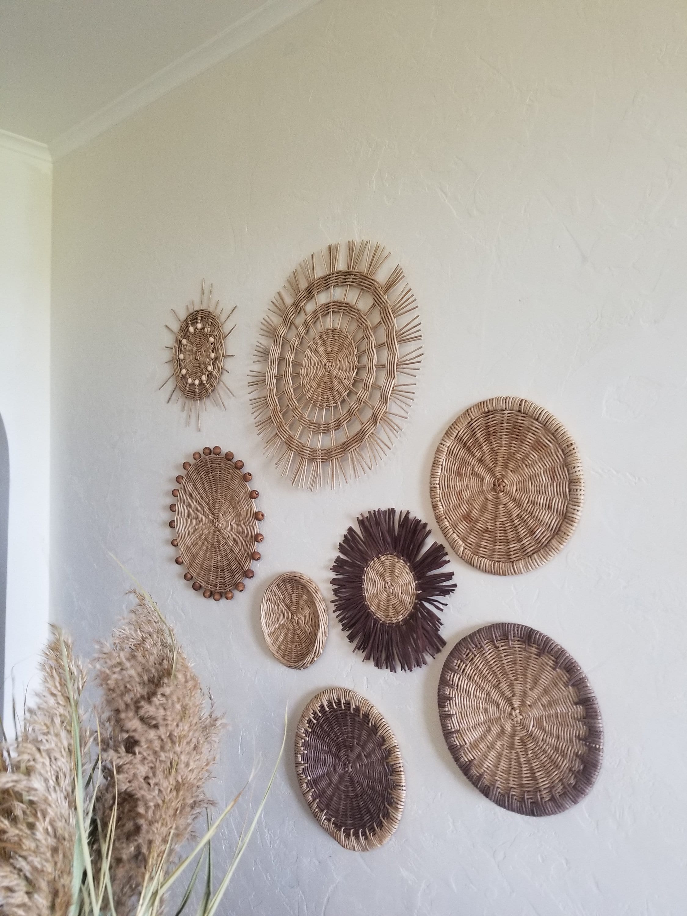 Set of 8 Boho Wicker Wall Baskets: Decorative Cozy Room Decor - Etsy