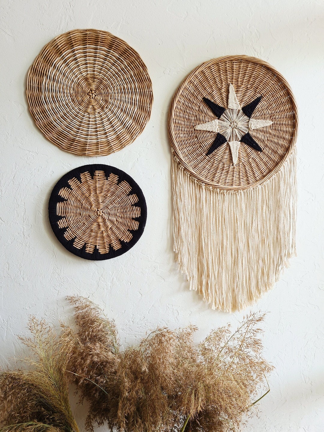 Set of 3 Wall Baskets Boho Wall Baskets Boho Wall Decor Decorative ...