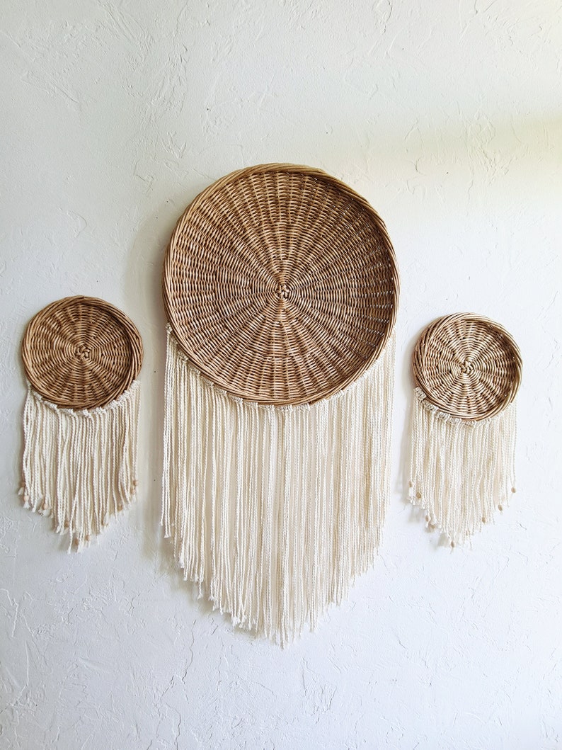Boho Wicker Wall Baskets Set: Handmade Wall Decor With Fringe - Etsy