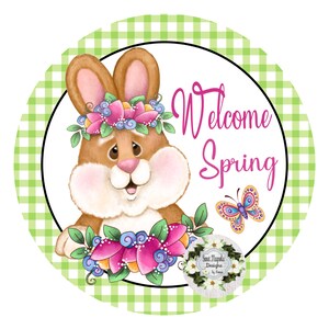 Welcome Spring Bunny Sign Spring Sign Door Hanger Wreath - Etsy
