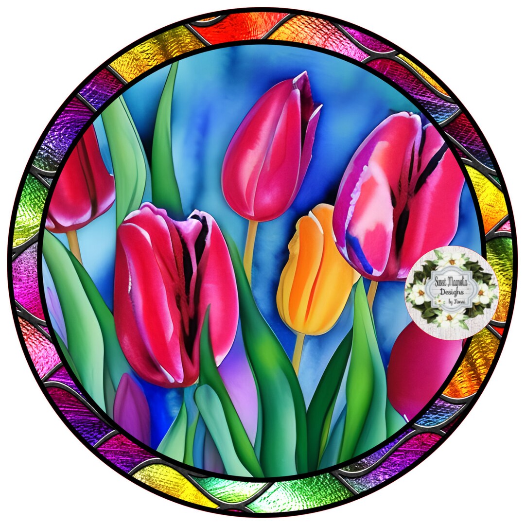 Faux Stained Glass Tulip Sign, Faux Glass Sign, Tulip Sign, Sign for ...