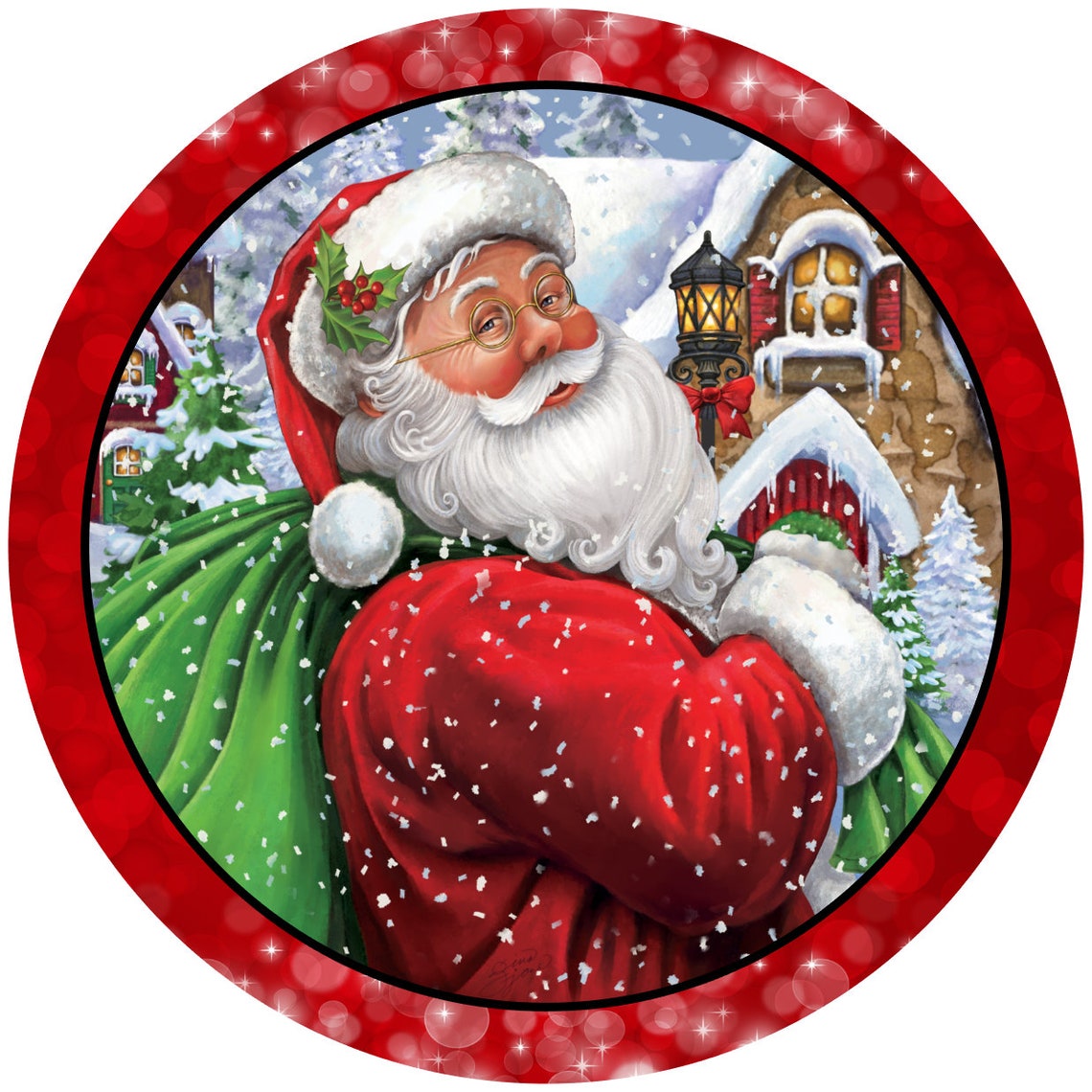 Round Santa Christmas Sign Christmas Wreath Sign Christmas - Etsy