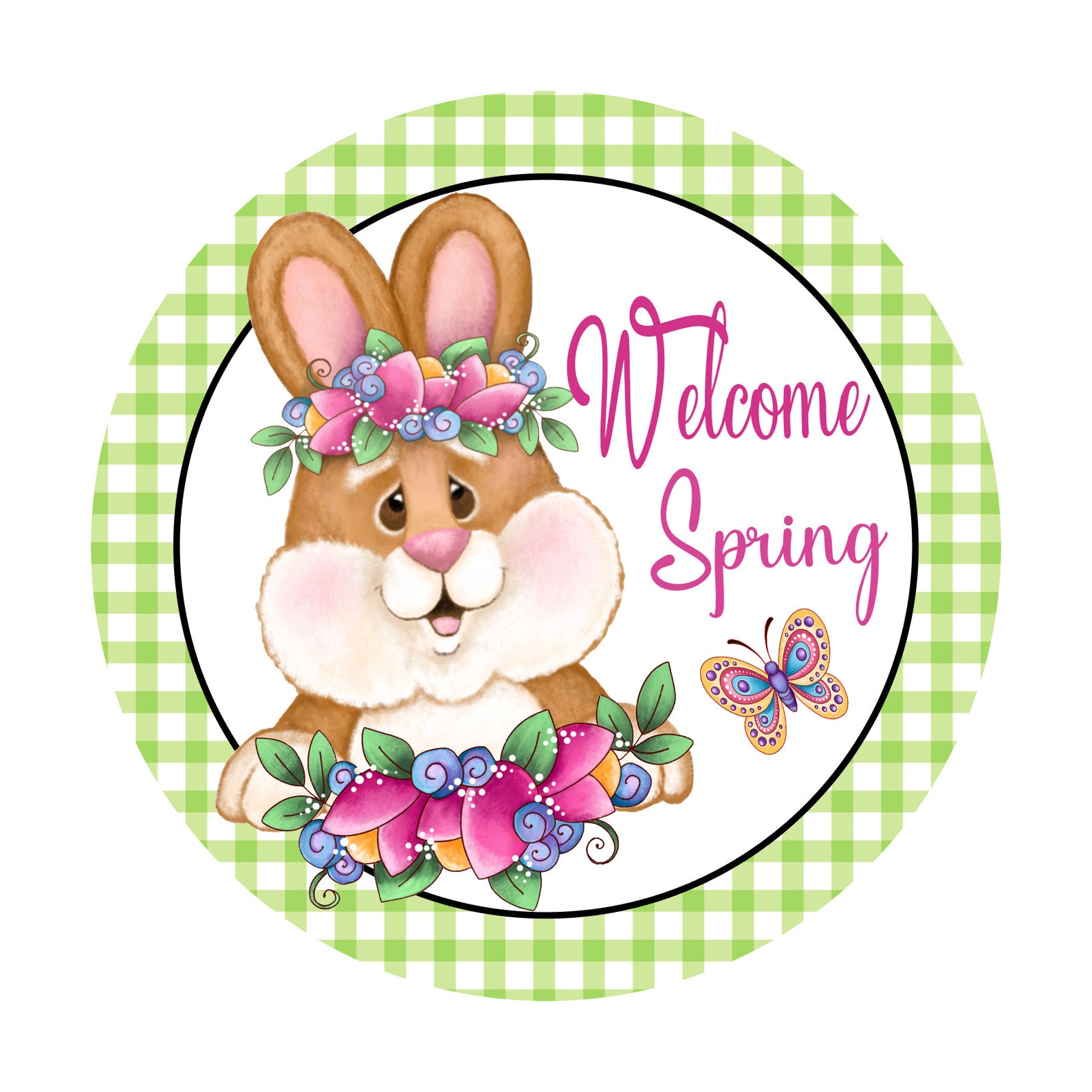 Welcome Spring Bunny Sign Spring Sign Door Hanger Wreath | Etsy