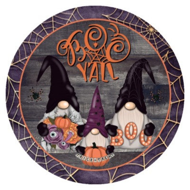 Round Halloween Wreath Sign Metal Sign Swag Sign Gnome - Etsy