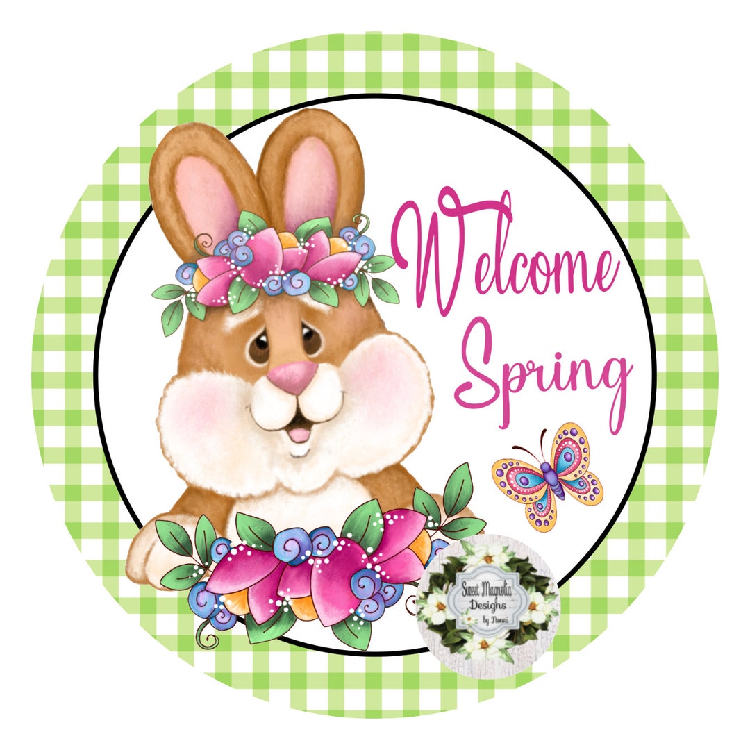 Welcome Spring Bunny Sign Spring Sign Door Hanger Wreath - Etsy