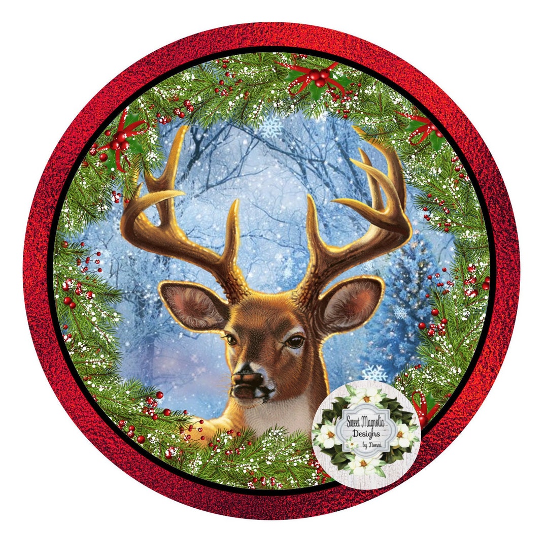 Christmas Deer Sign Christmas Wreath Sign Deer Sign - Etsy
