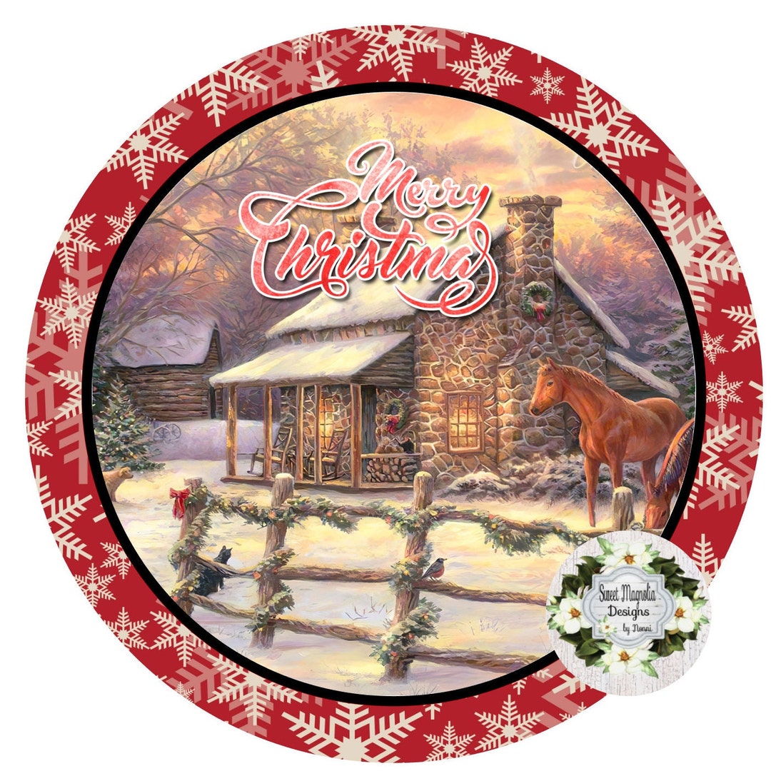 Merry Christmas Cabin Sign, Christmas Wreath Sign, Rustic Christmas ...