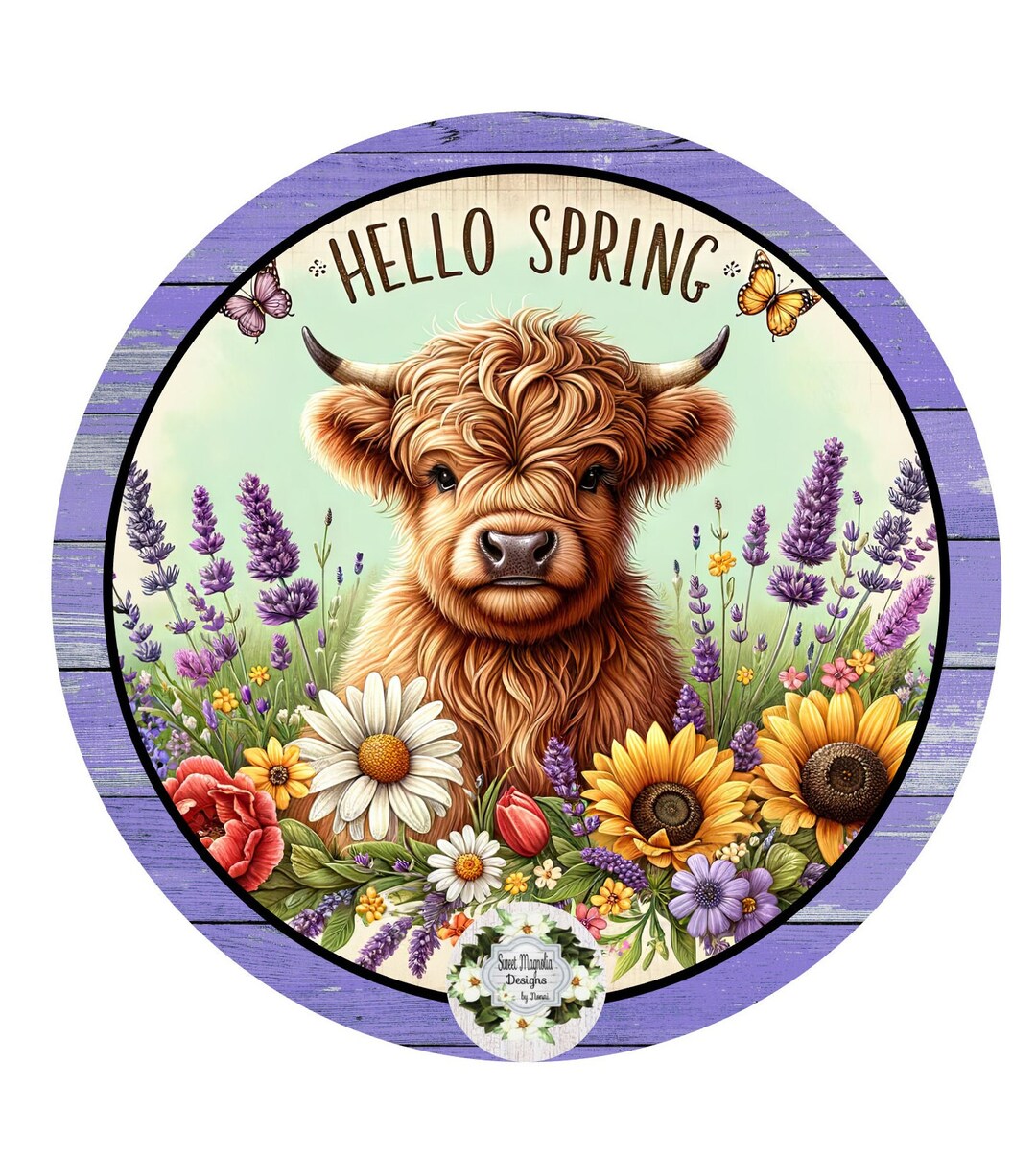 Hello Spring Highland Cow Sign, Spring Cow Sign, Highland Cow Sign ...
