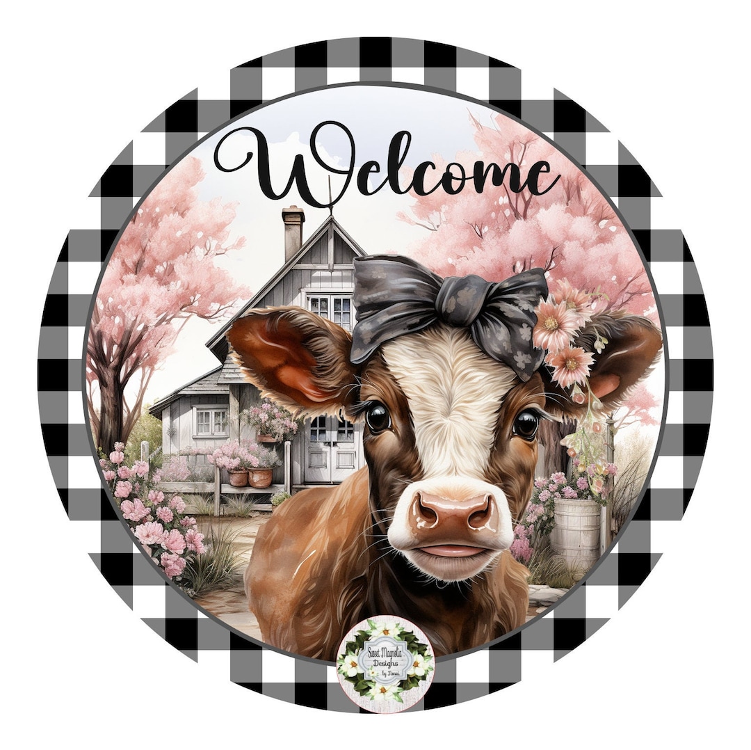 Welcome Cow Sign, Cow Sign, Farmhouse Sign, Door Decor, Door Hanger ...