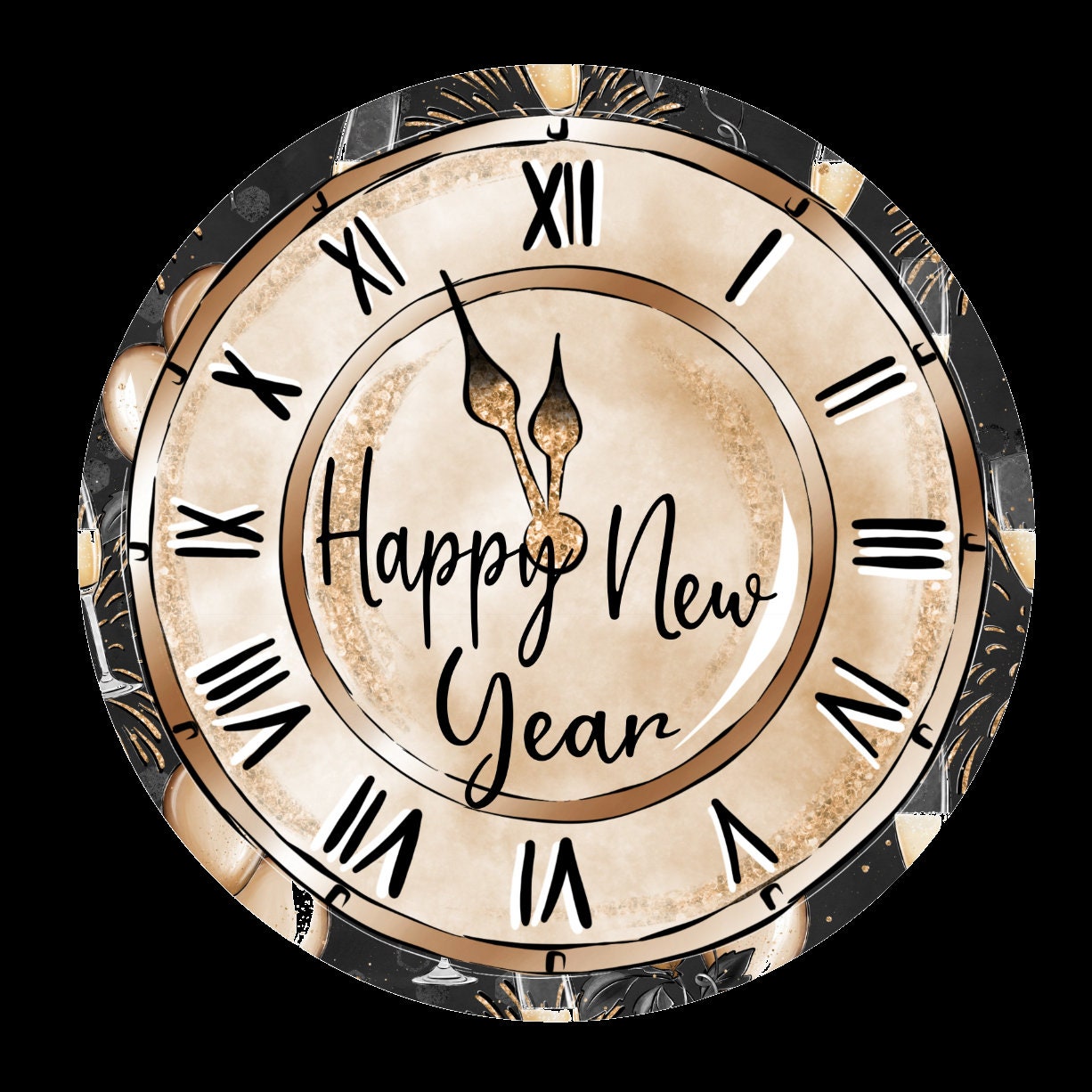Happy New Year Sign New Years Sign Winter Sign Round Sign | Etsy