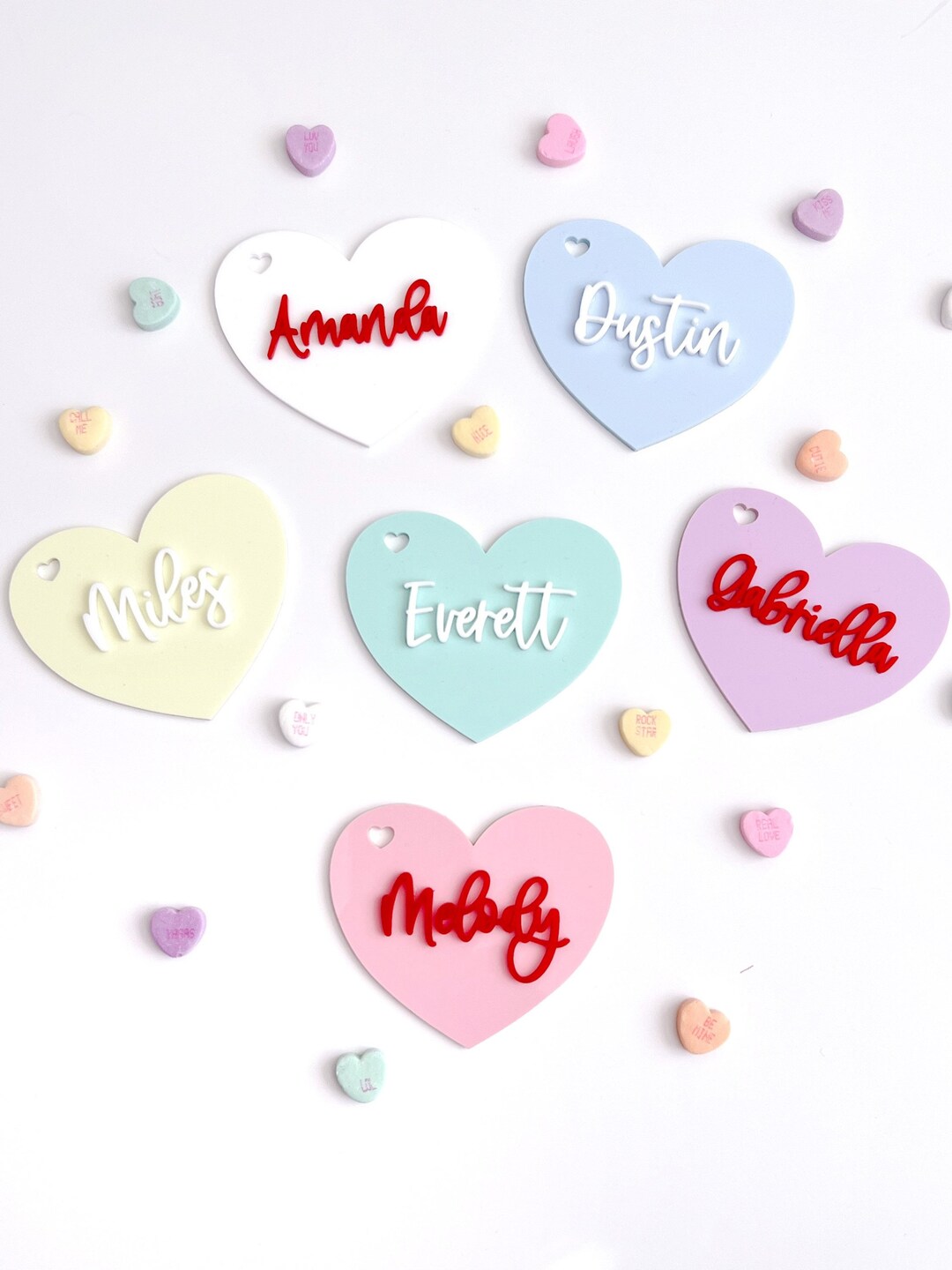 Personalized Pastel Heart Valentines Name Tags / Gift Tags/ Basket Tags ...
