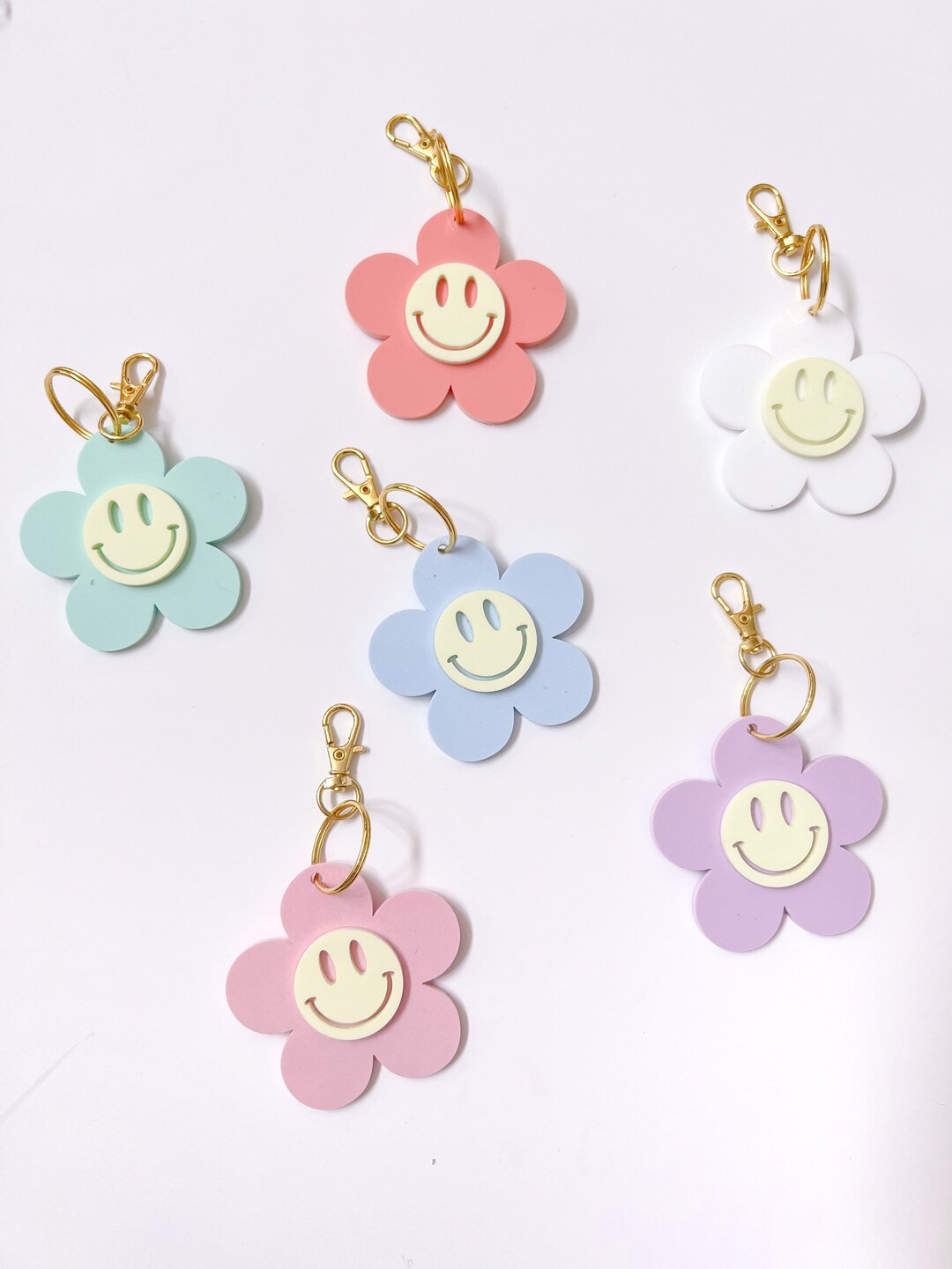 Smiley Face Flower Keychains/ Backpack Accessory - Etsy