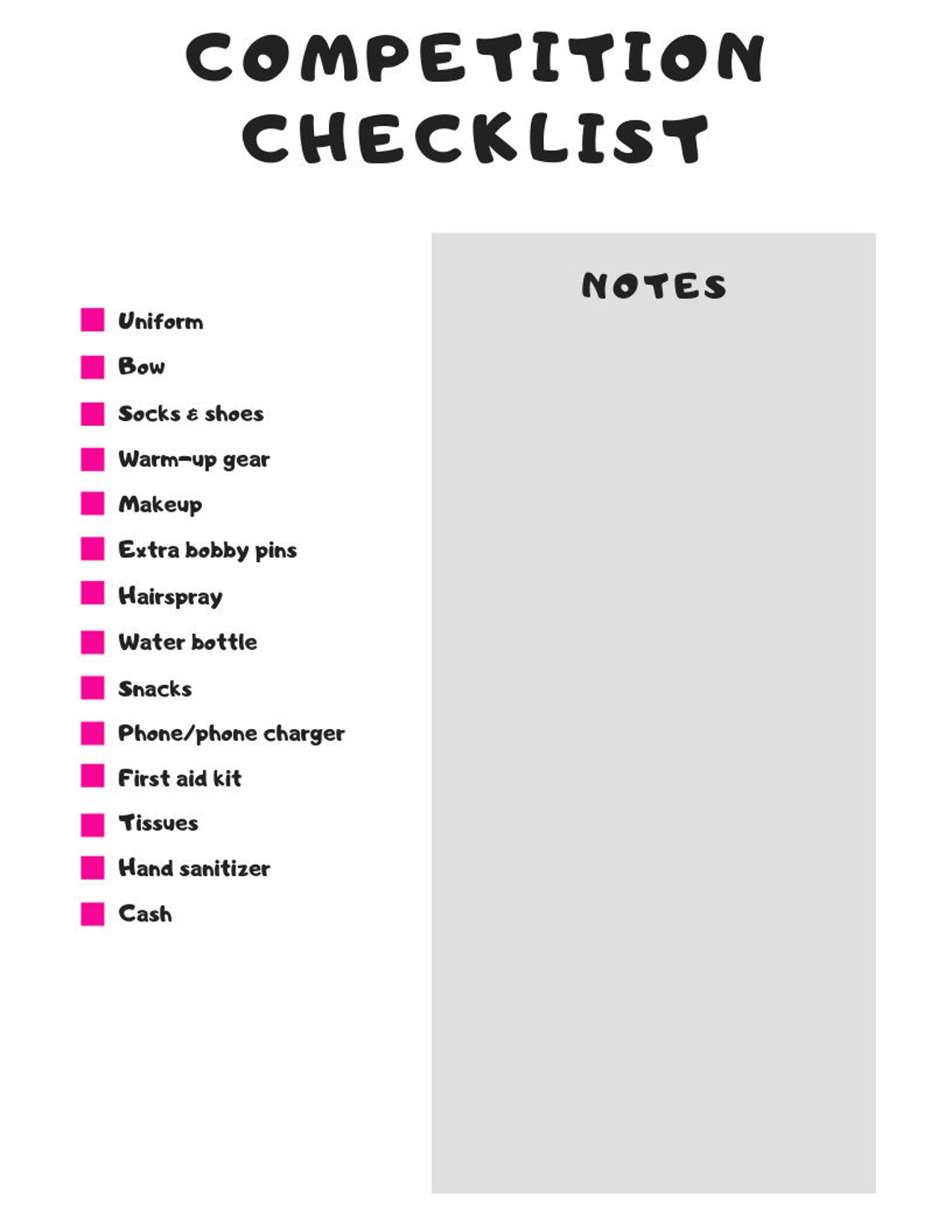 Cheer Competition Packing List - Etsy